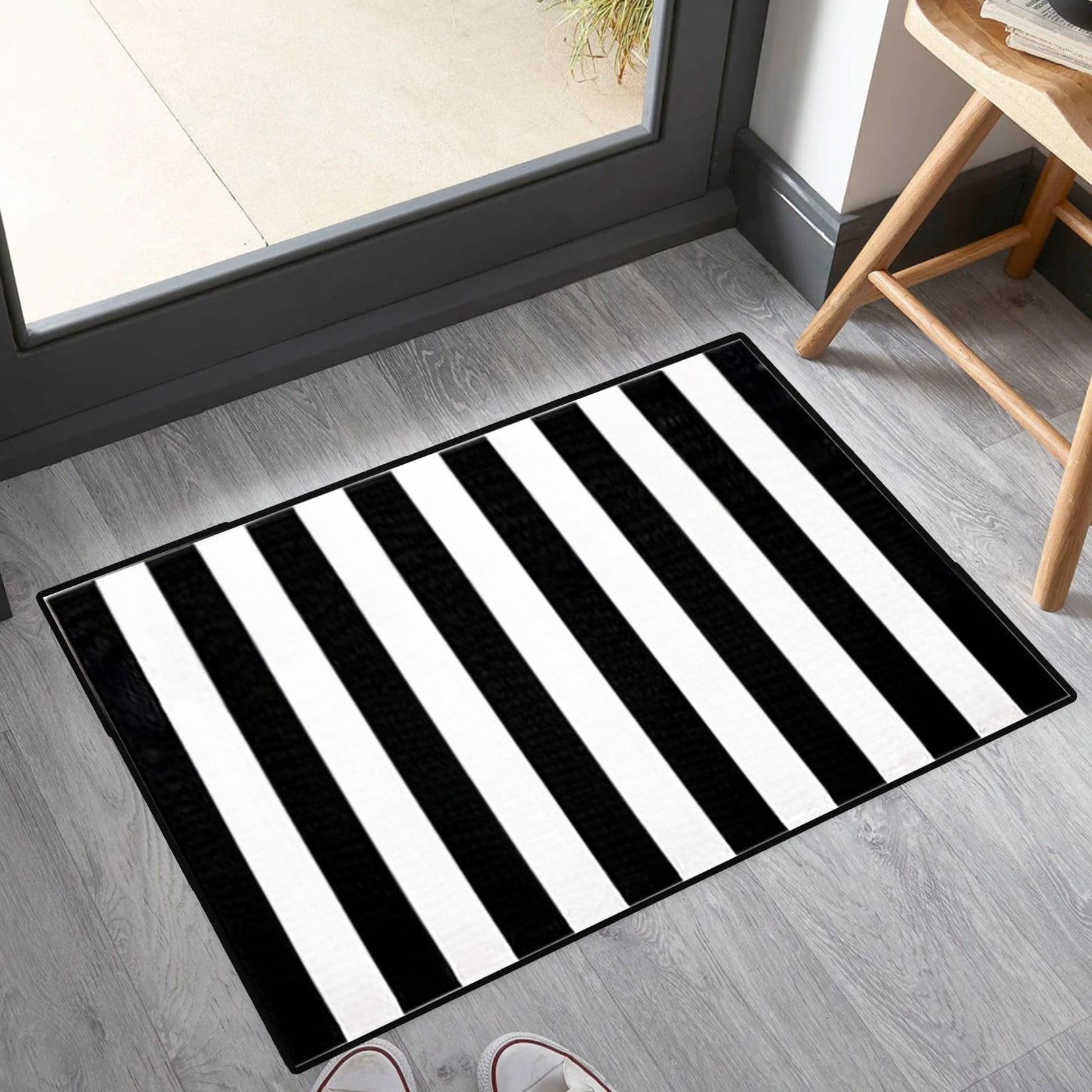 Aodebiao Black and White Outdoor Rug Woven Washable Striped Outdoor Rug ...