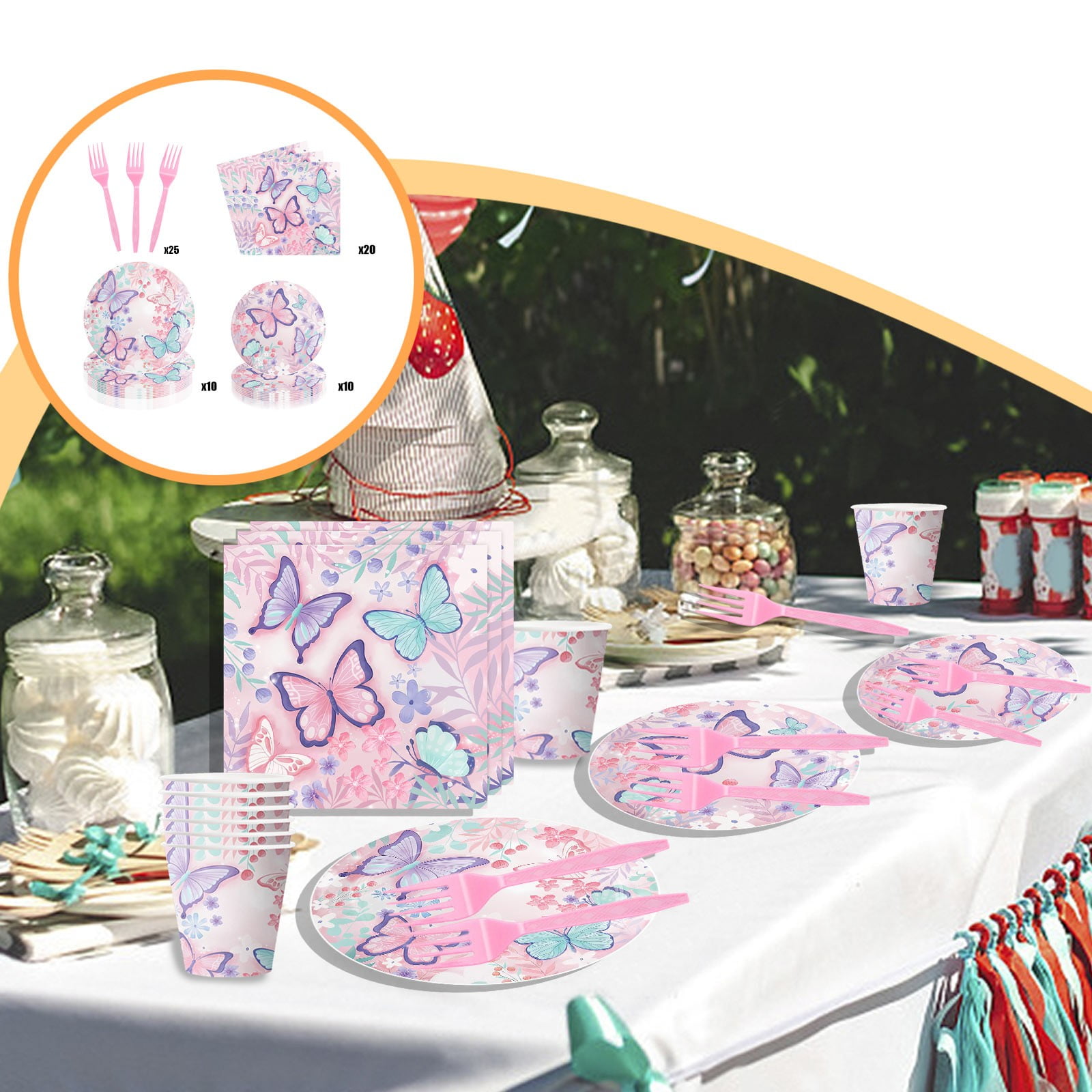 Aodebiao Butterfly-Themed Birthday Party Tableware Set – Colorful ...