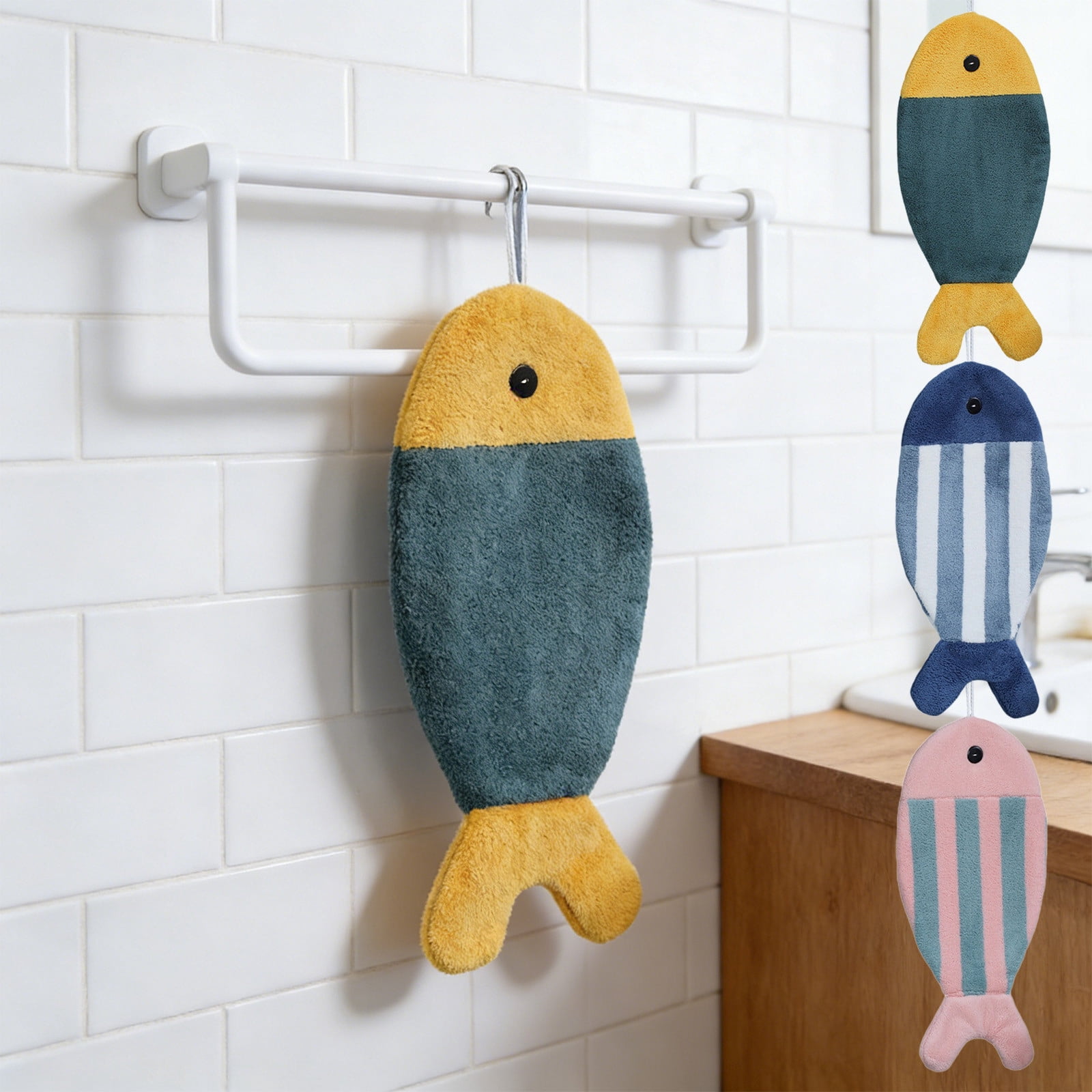 Aodebiao Chenille Hand Towels - Cute Fish Design Hanging Hand Drying ...