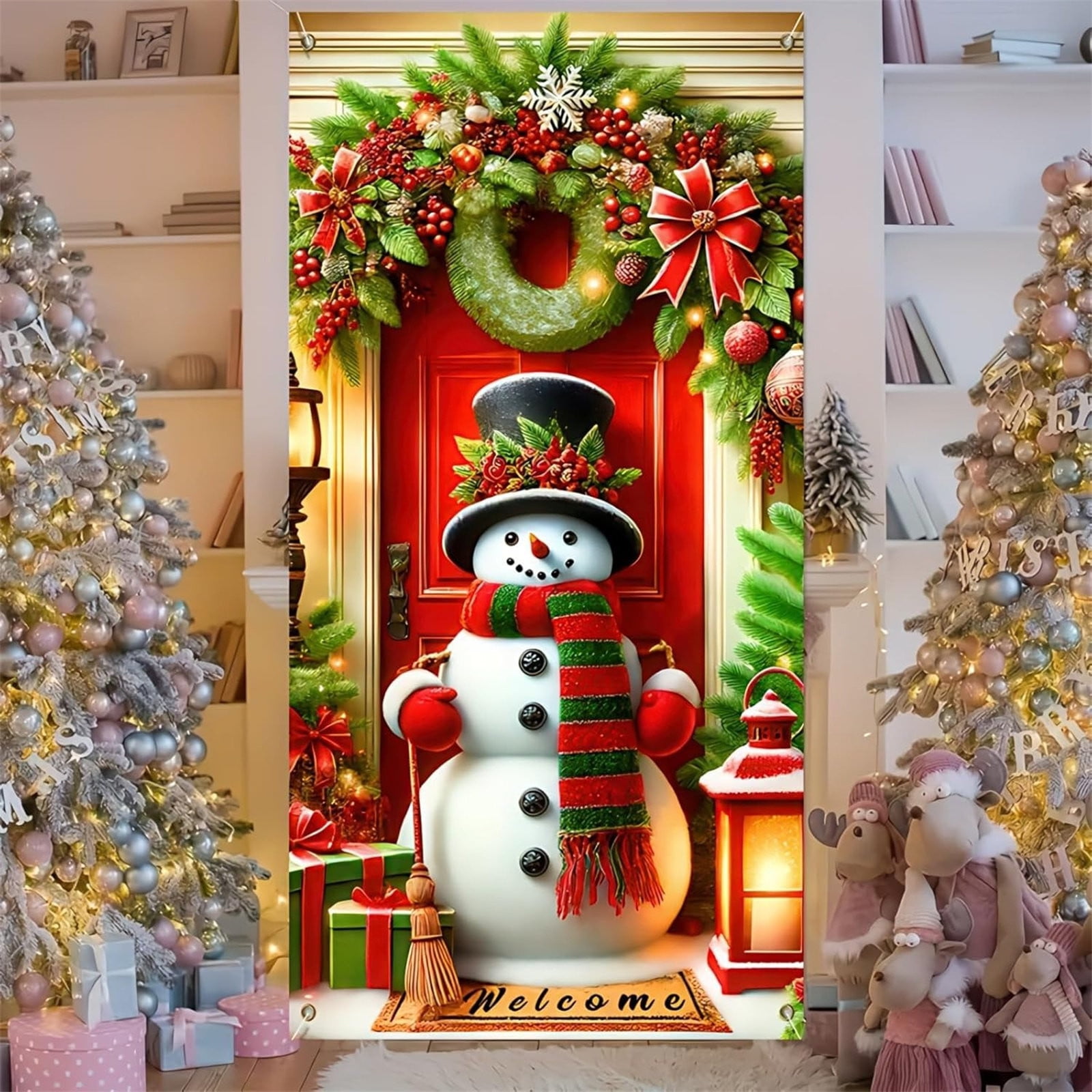 Aodebiao Christmas Door Curtain Polyester Holiday Decorations Reusable ...