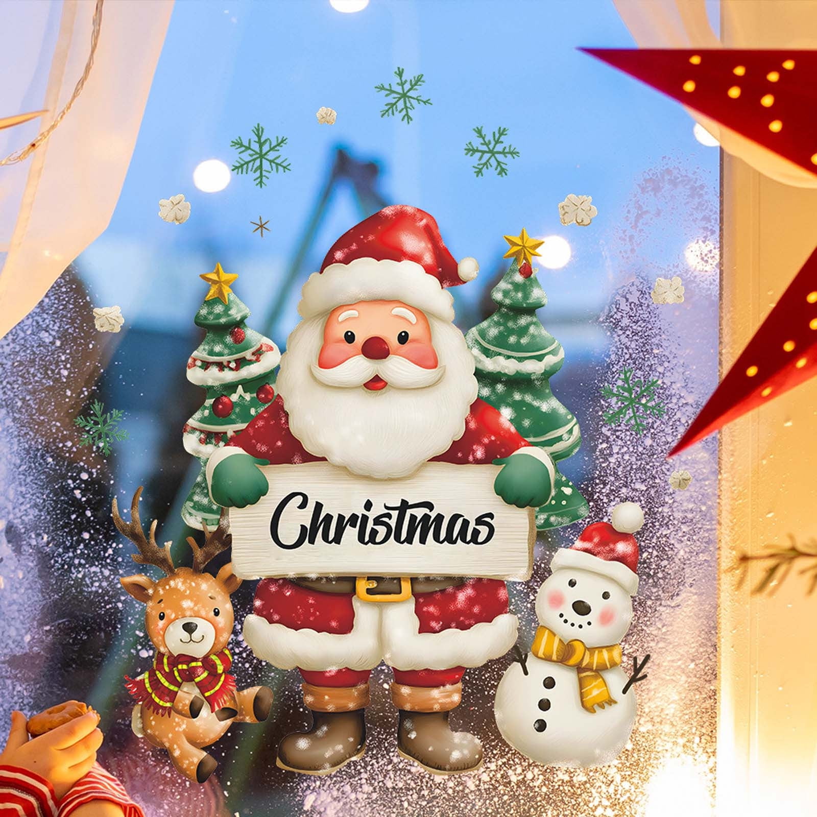 Aodebiao Christmas Window Stickers Waterproof Static Cling Holiday ...