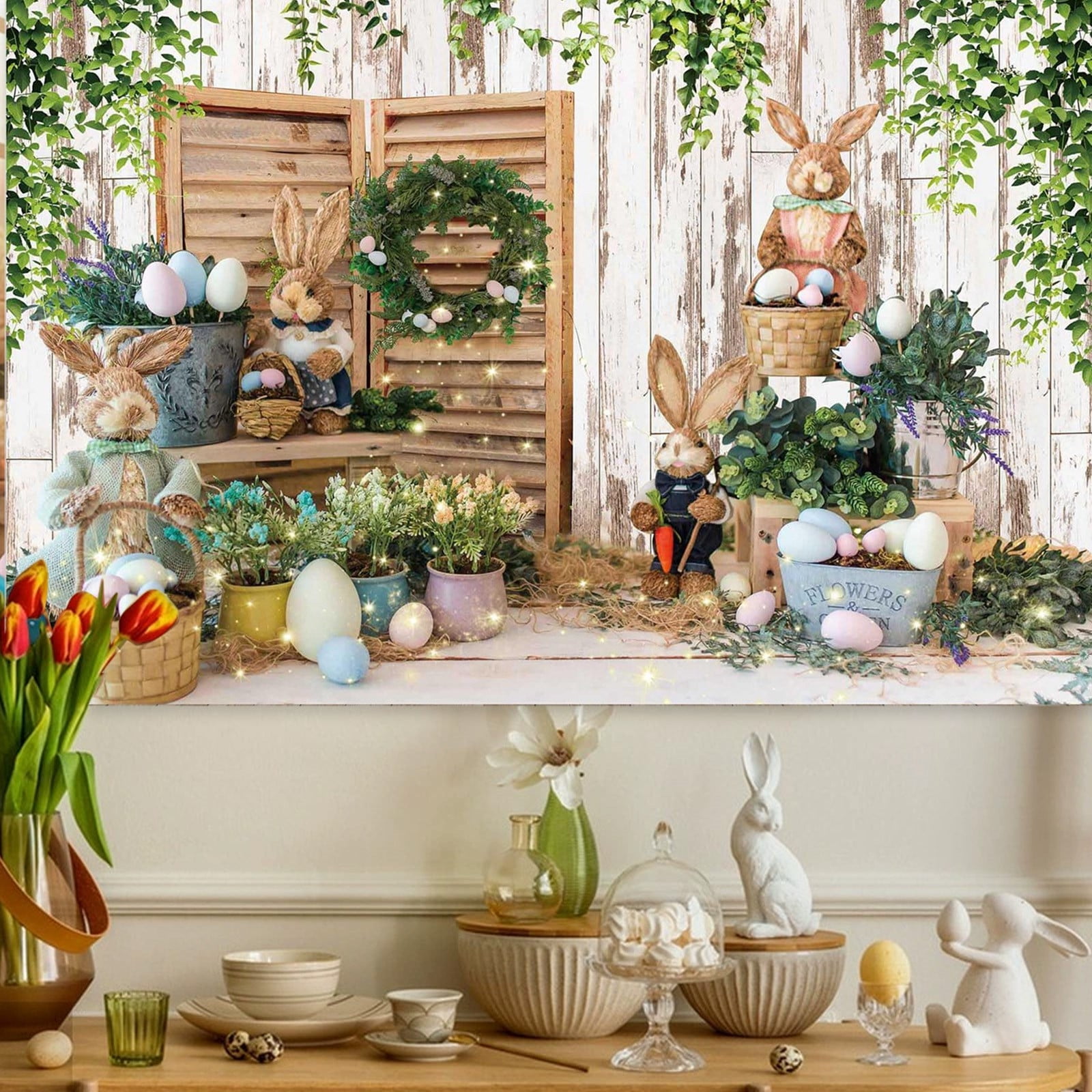 Aodebiao Easter Bunny Banner Easter Indoor/Outdoor Wall Yard Fence ...