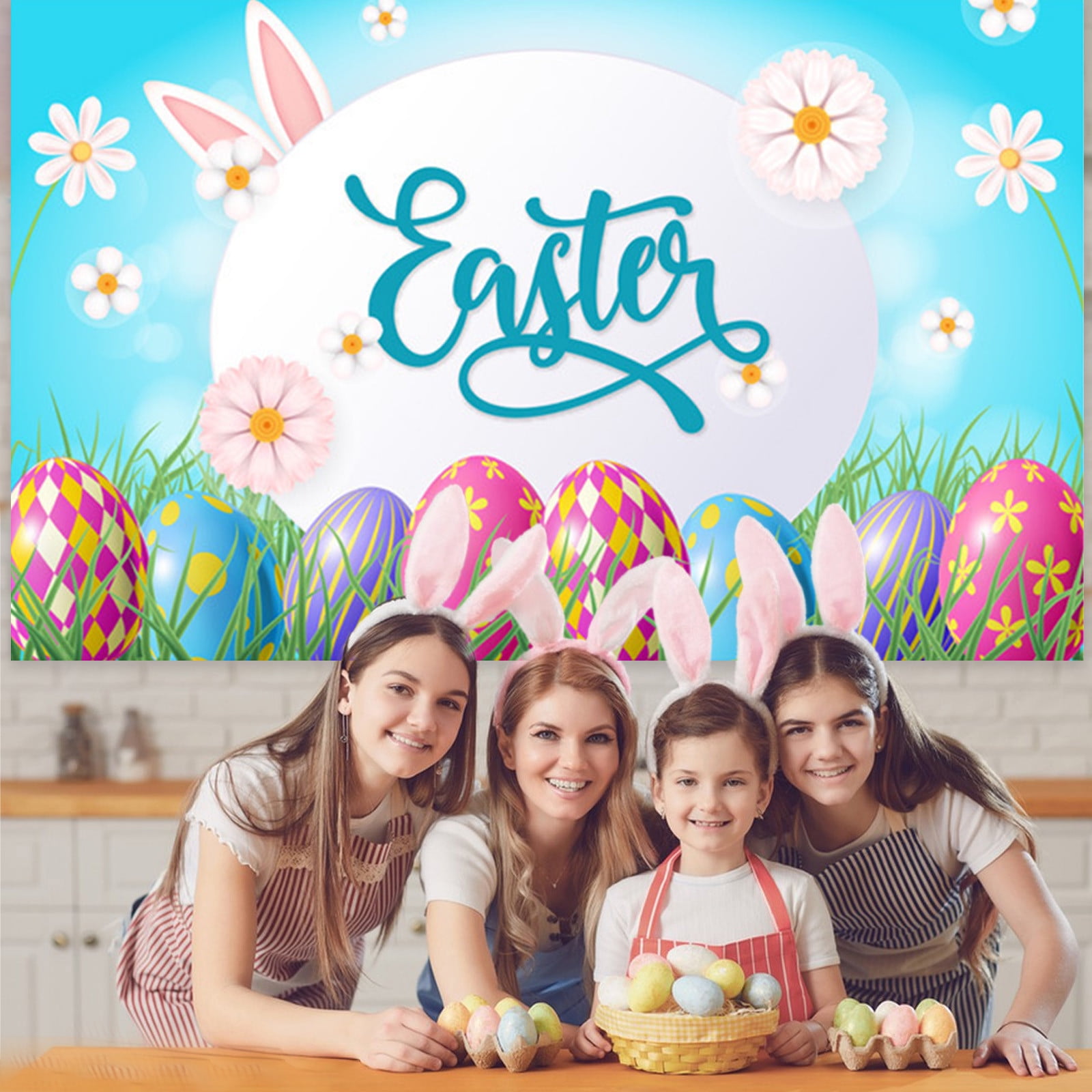 Aodebiao Easter Party Decorations Large Fabric Easter Egg Bunny Hunt ...