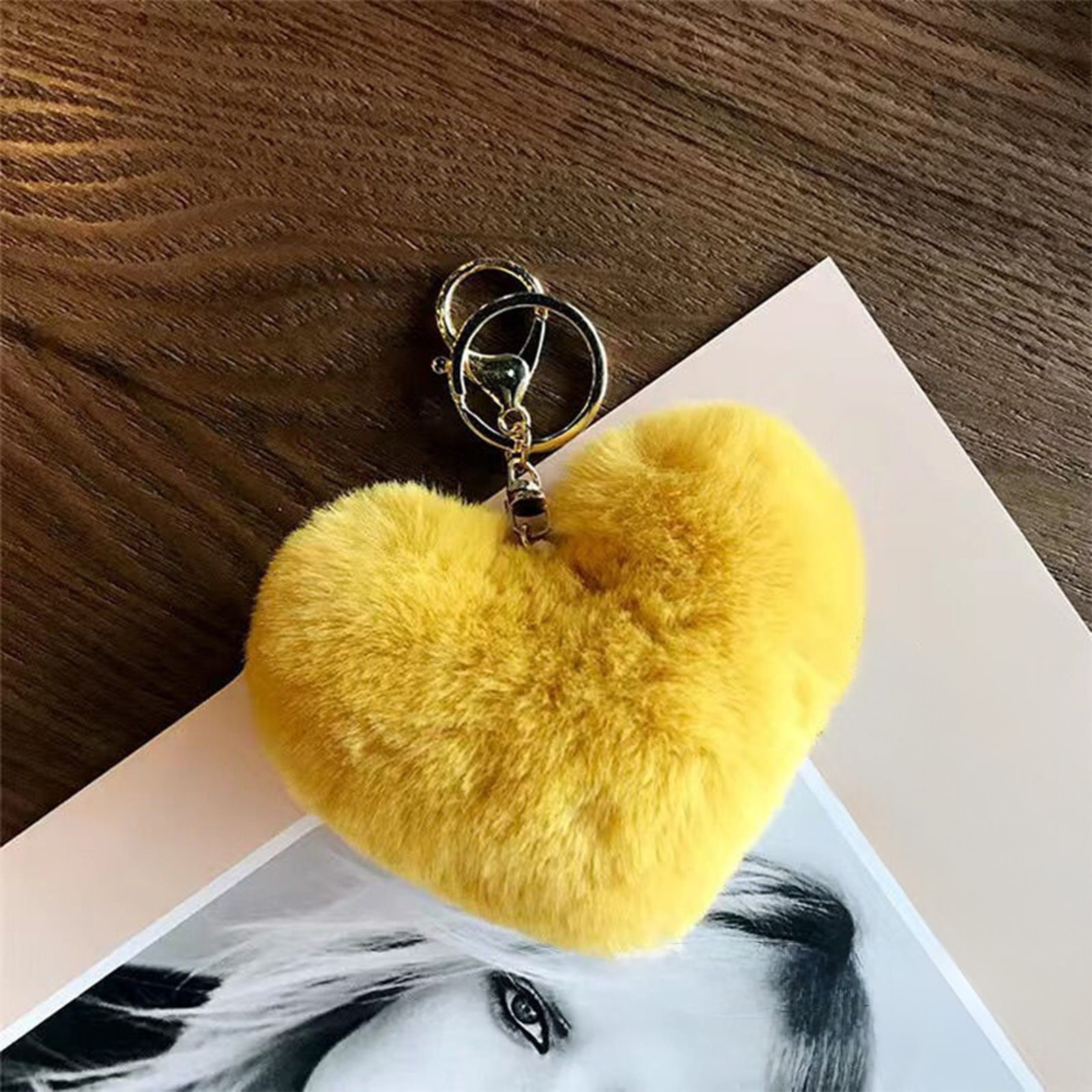 Aodebiao Fluffy Heart Keychain Pendant - Soft Faux Fur Plush Keyring ...