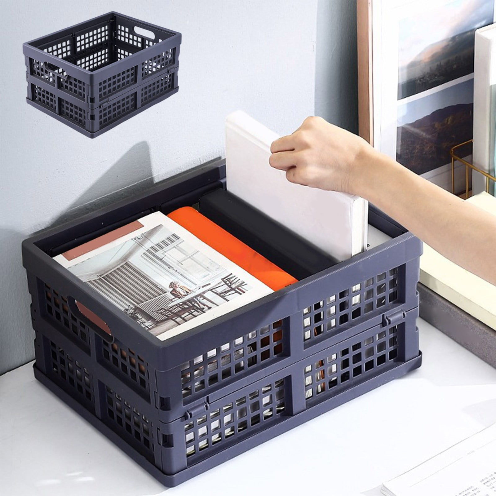 Aodebiao Foldable Storage Bins for Desk Organization, Stackable Plastic ...