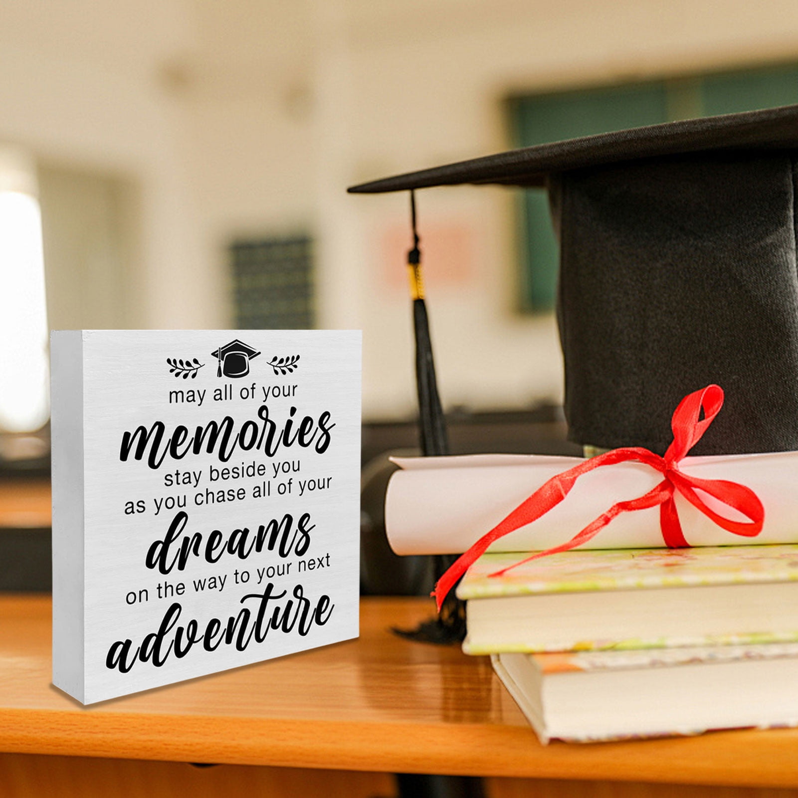 Aodebiao Graduation Quote Wood Box Sign Decor Desk Sign Positive Behind You All Your Memories ...