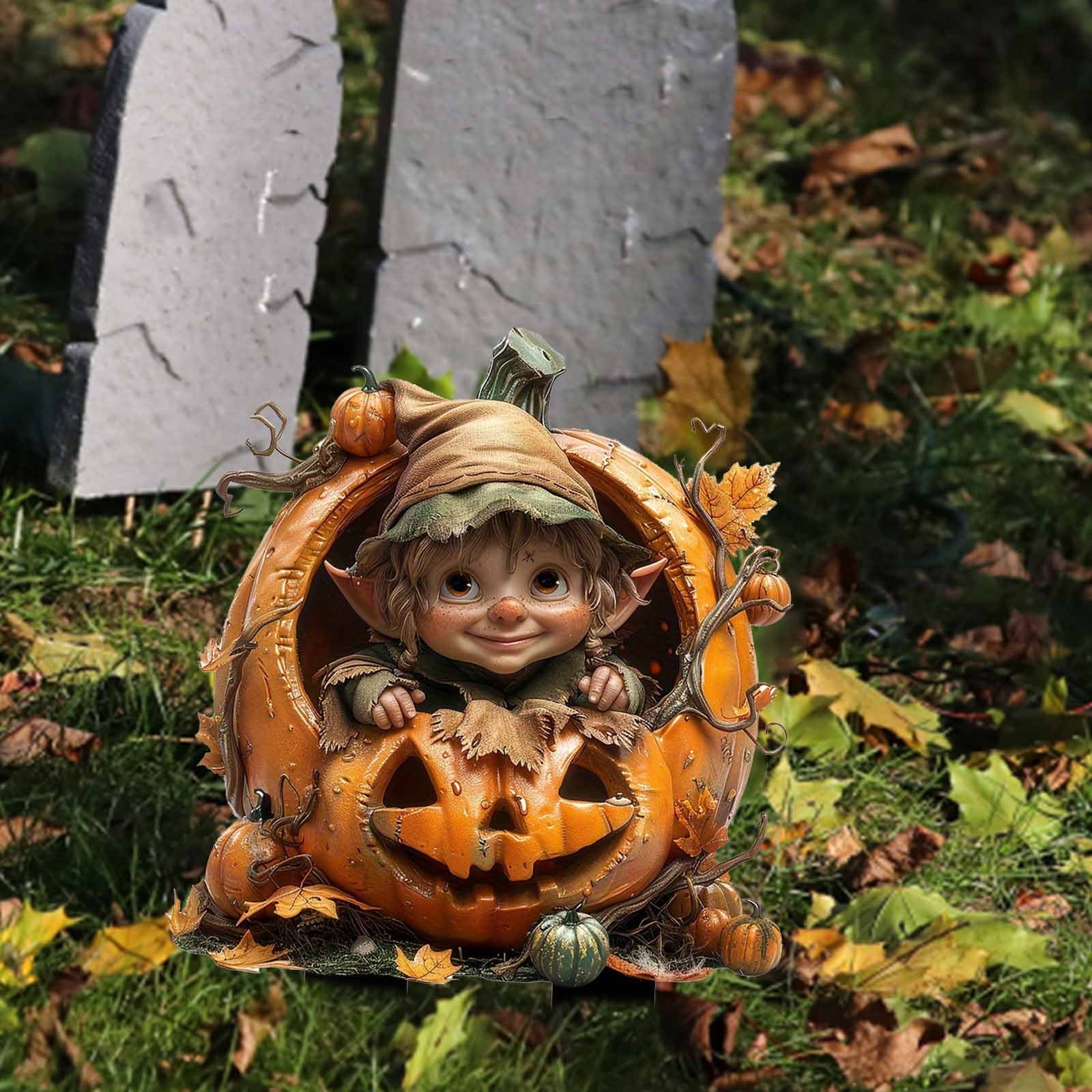 Aodebiao Halloween Pumpkin Elves Dwarf Acrylic Garden Stake - Winged ...