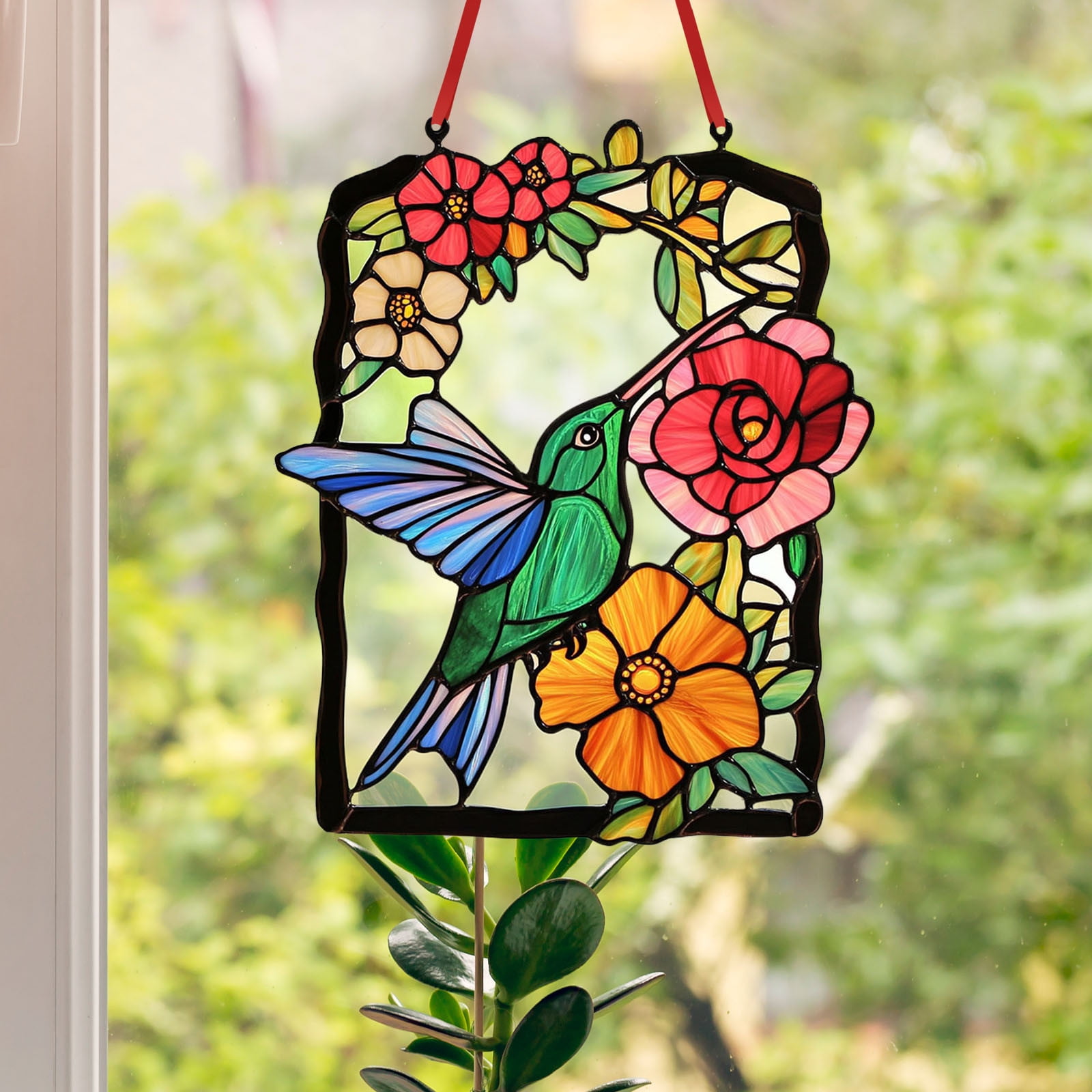 Aodebiao Handmade Hummingbird Suncatcher,Bird Stained Glass Window ...