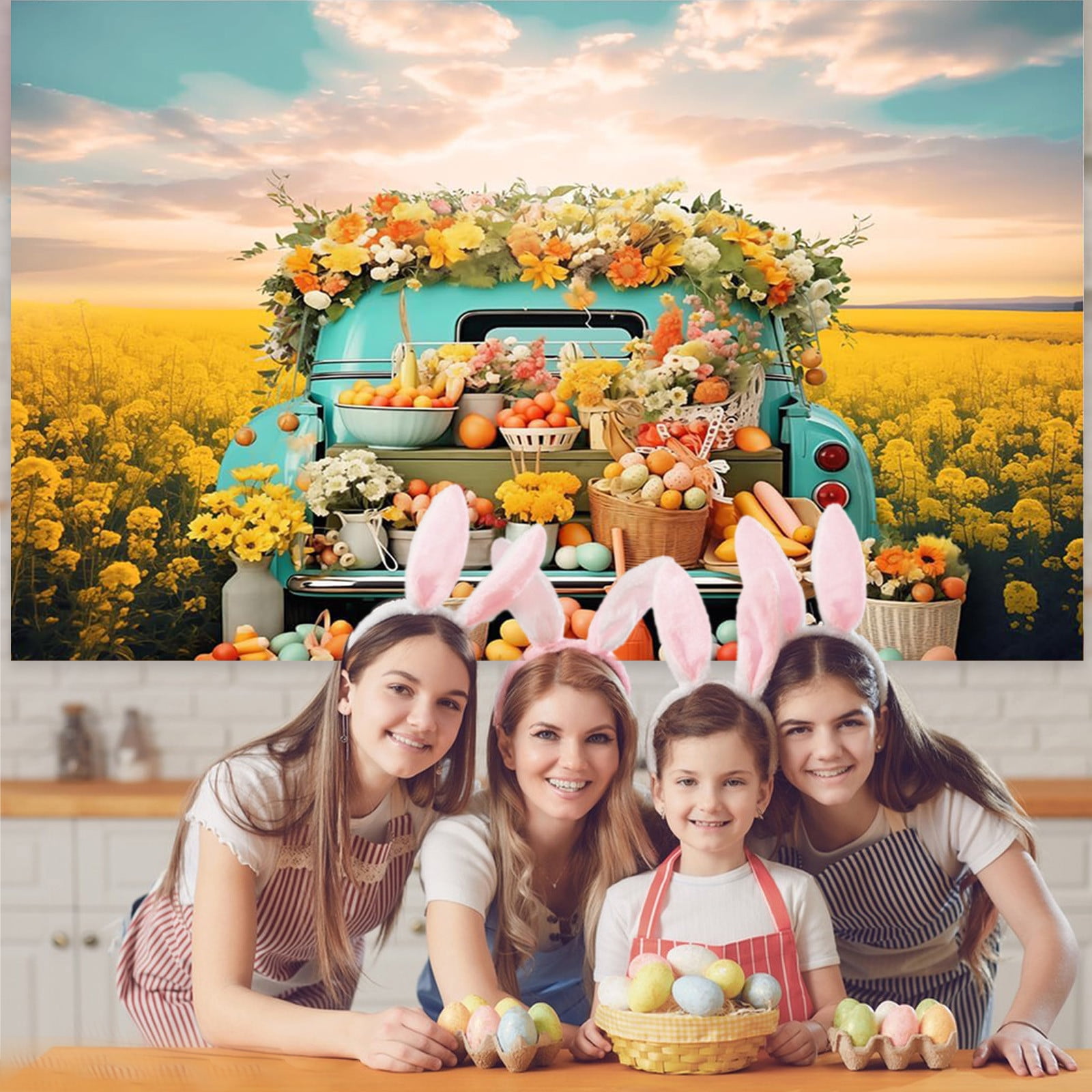 Aodebiao Happy Easter Backdrops Photography Banner Decorations Bunny ...