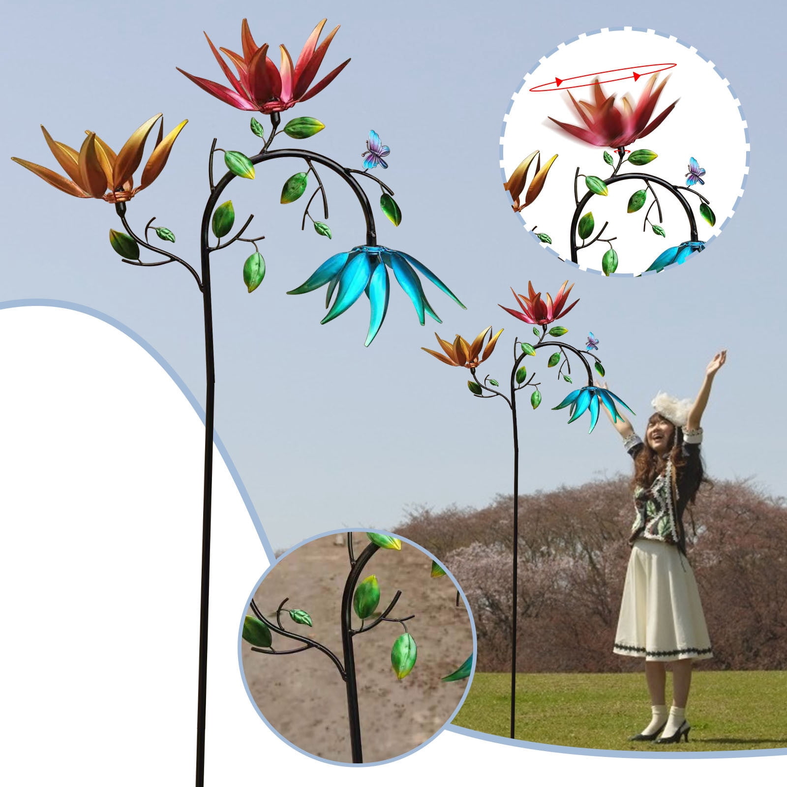 Aodebiao Large Metal Wind Spinner Garden Decor, Wind-Activated Spinning ...