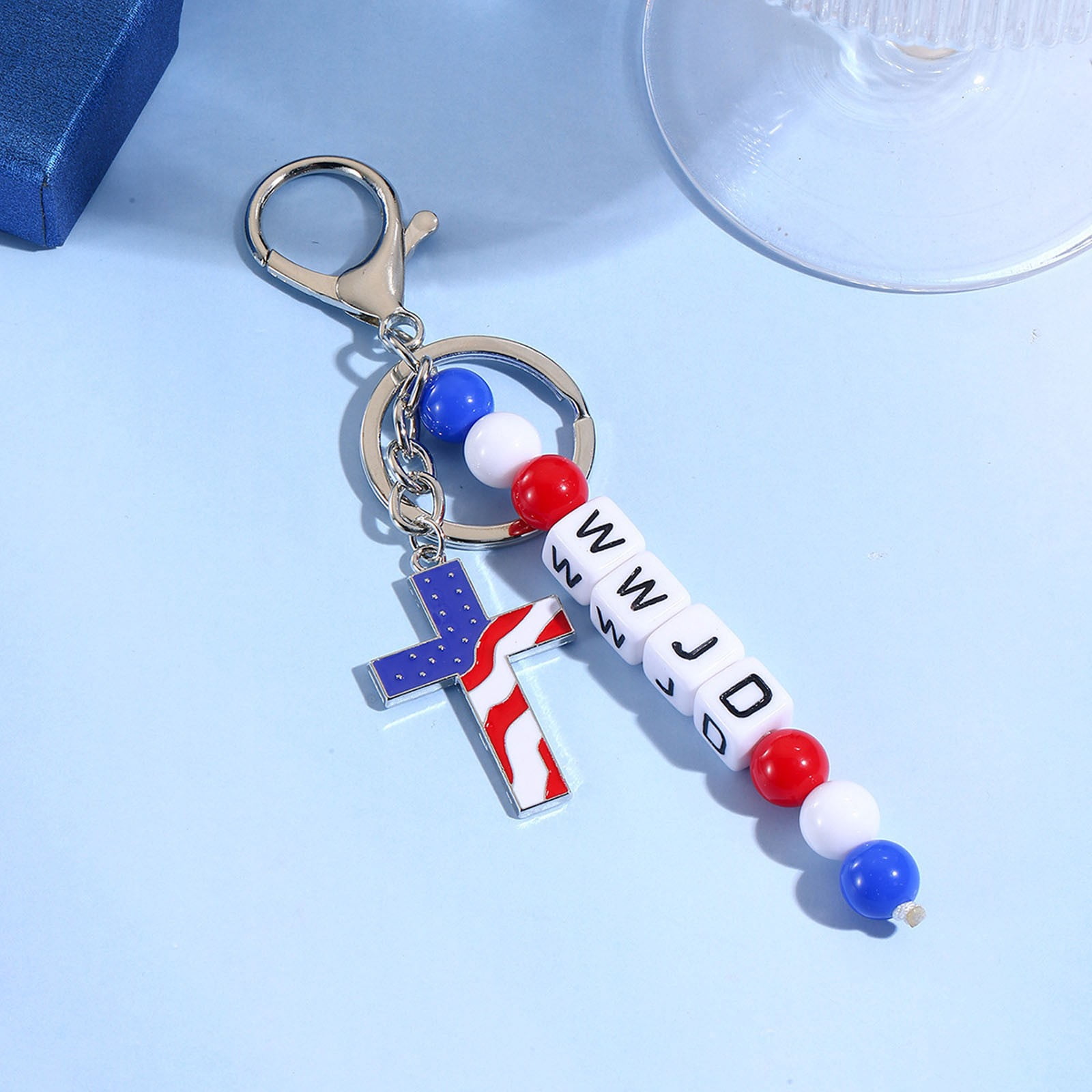 Aodebiao Patriotic Acrylic Letter Beaded Keychain Handcrafted Alloy ...