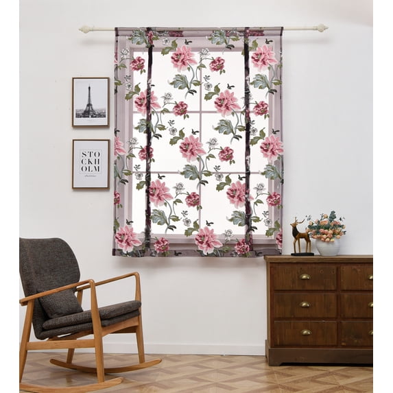 Aodebiao Rod Pocket Liftable Roman Window Curtains Flower Embroidery ...