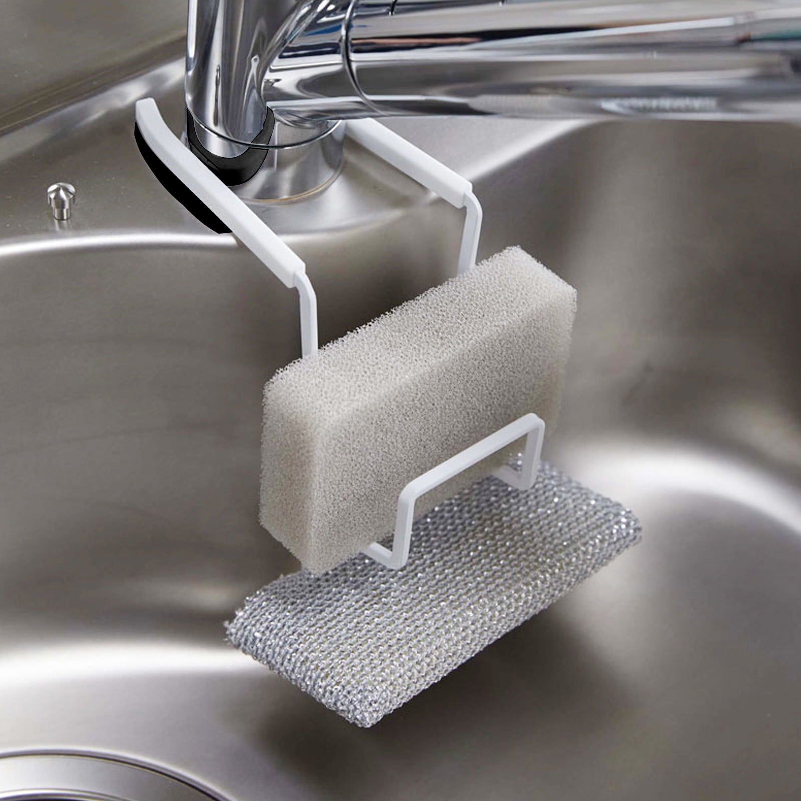 Aodebiao Rustproof Metal Sponge Holder for Sink - Quick Drain Organizer ...