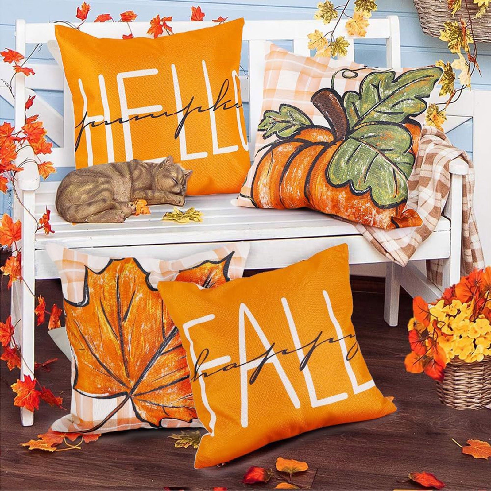 Aodebiao Thanksgiving Pumpkin Leaf Pillow Covers Fall Decor Set Cozy ...