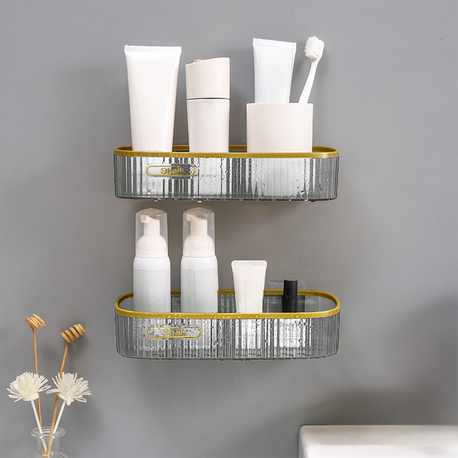 Aodebiao Wall Mounted Bathroom Shelf - No Drill Adhesive Shower ...