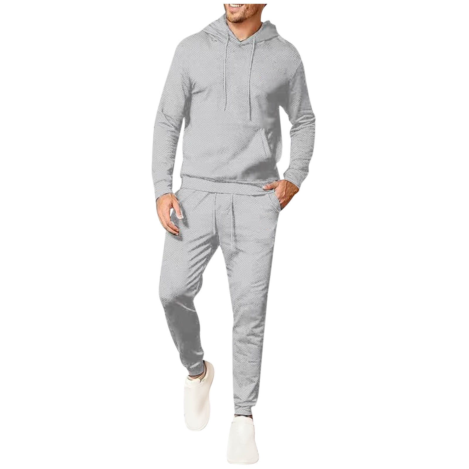Aofany 2 Piece Set for Men Solid Color Hooded Sweatshirt Tracksuit ...