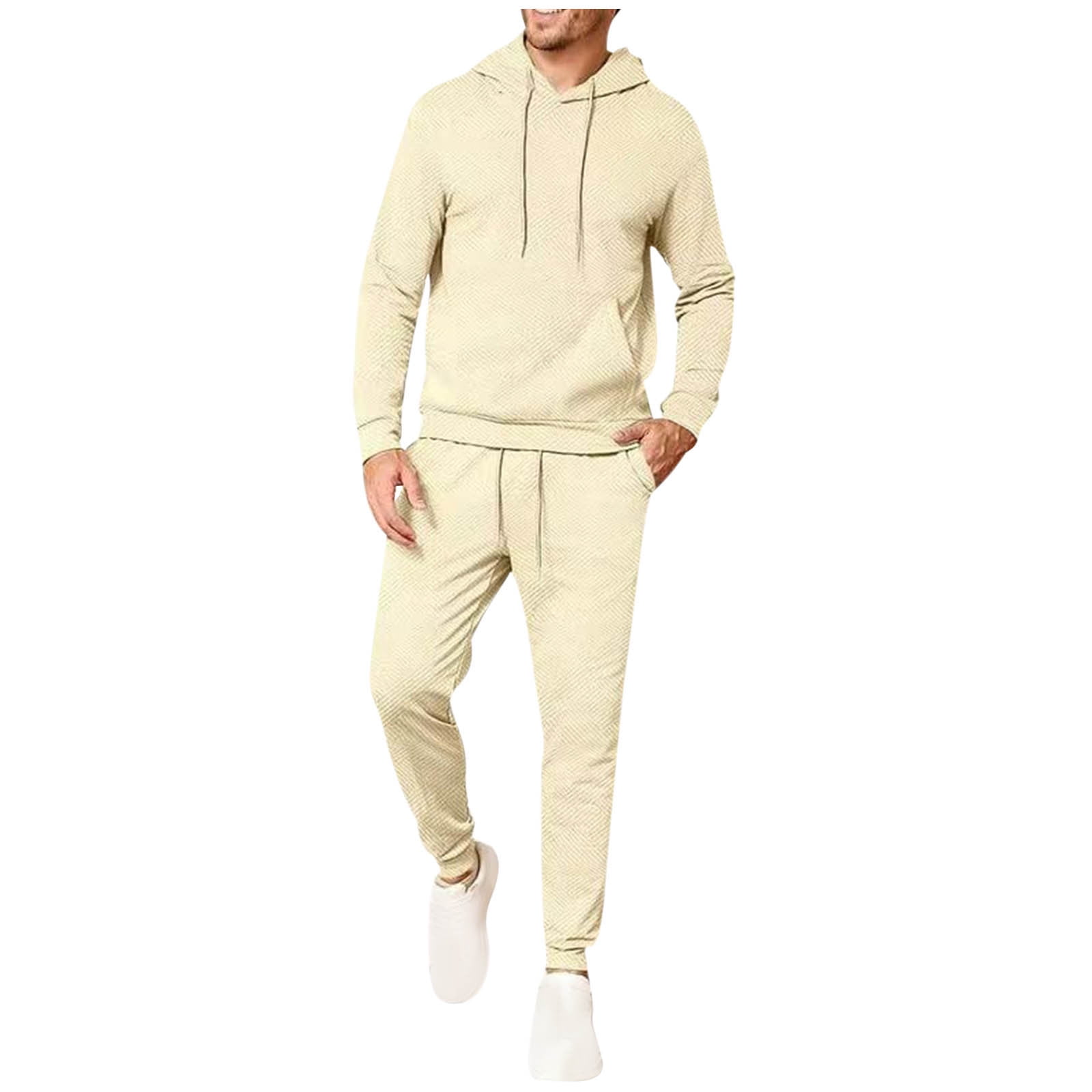 Aofany 2 Piece Set for Men Solid Color Hooded Sweatshirt Tracksuit ...