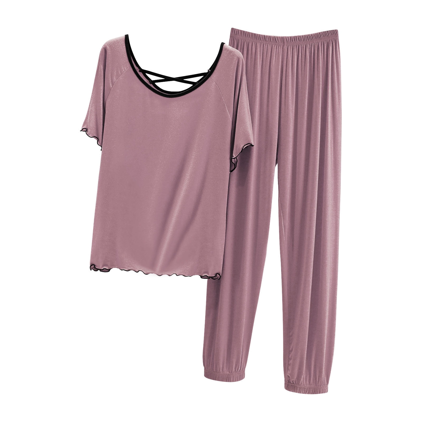 Aofany 2 Piece Women's Modal Pajama Set Summer Short Sleeve Crewneck ...