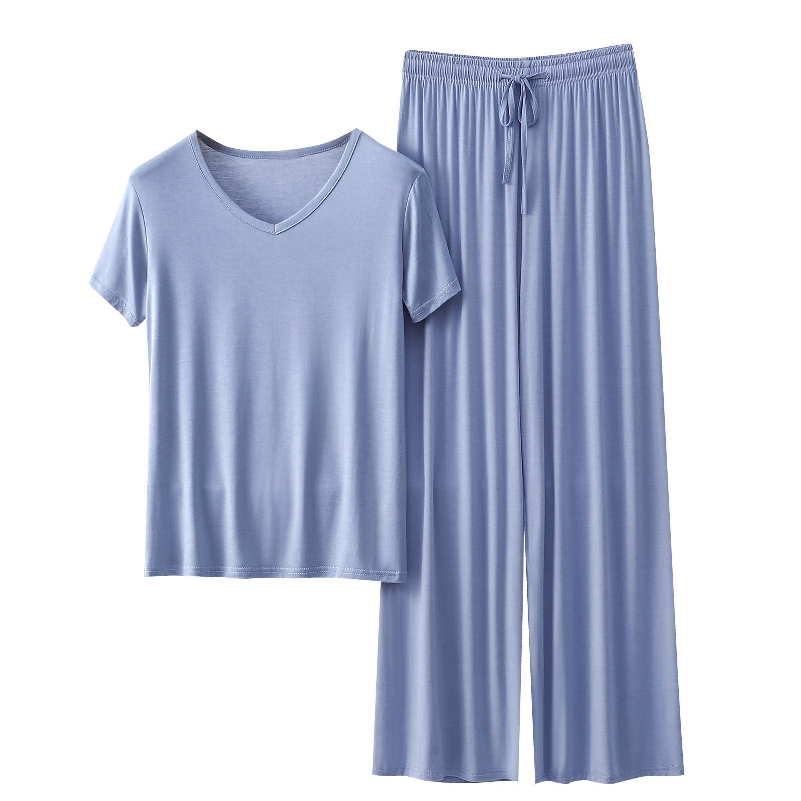 Aofany 2 Piece Women's Modal Pajama Set Summer Short Sleeve V Neck Top ...