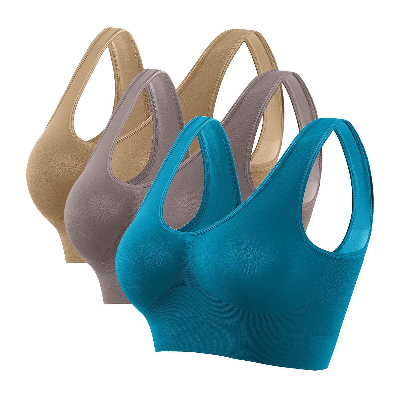 Aofany 3-Pack Women Plus Size Sports Bra Without Wire Free Push Up Bras ...
