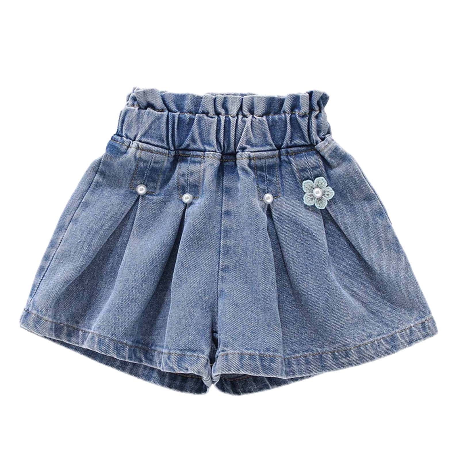 Aofany Children Girls Summer Thin Solid Elastic Waist Jeans Shorts ...