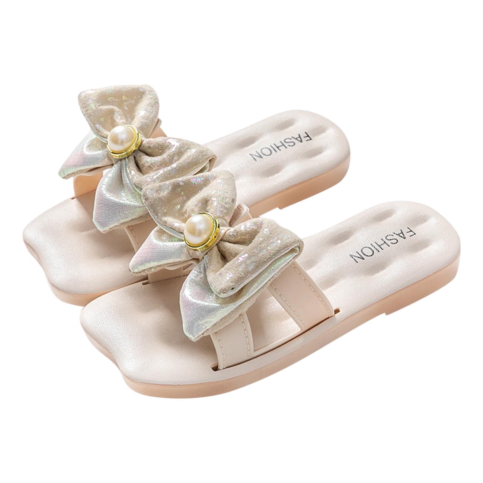 Aofany Children's Summer Pearl Bow Leather Slippers Versatile Indoor ...