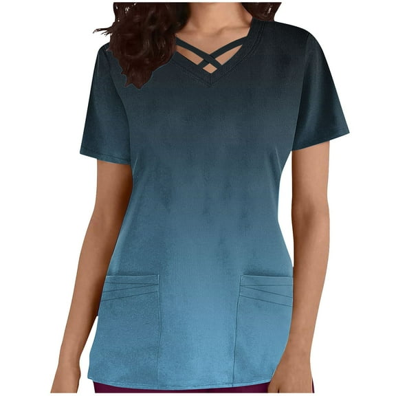 aohooy Scrub Top for Women Stretchy Workwear Uniform Shirts V-Neck ...