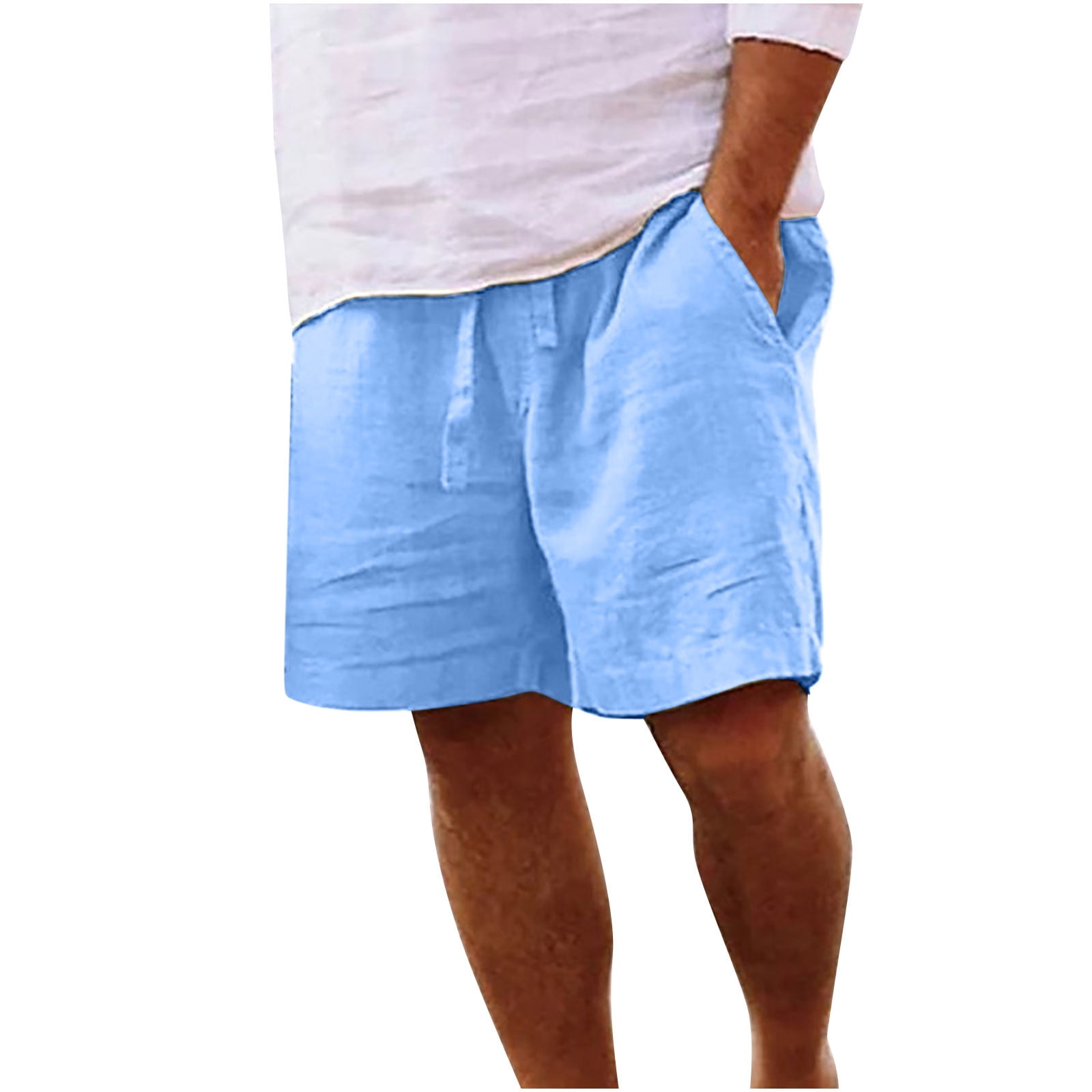 Aofany Men Casual Solid Pocket Elastic Waist Straight Half Shorts Plus ...