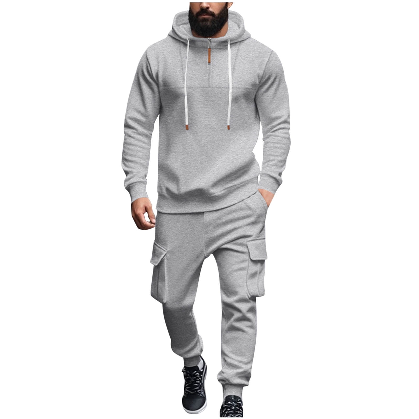 Aofany Men Tracksuit Set Solid Color 2 Piece Jogging Suits Hooded ...