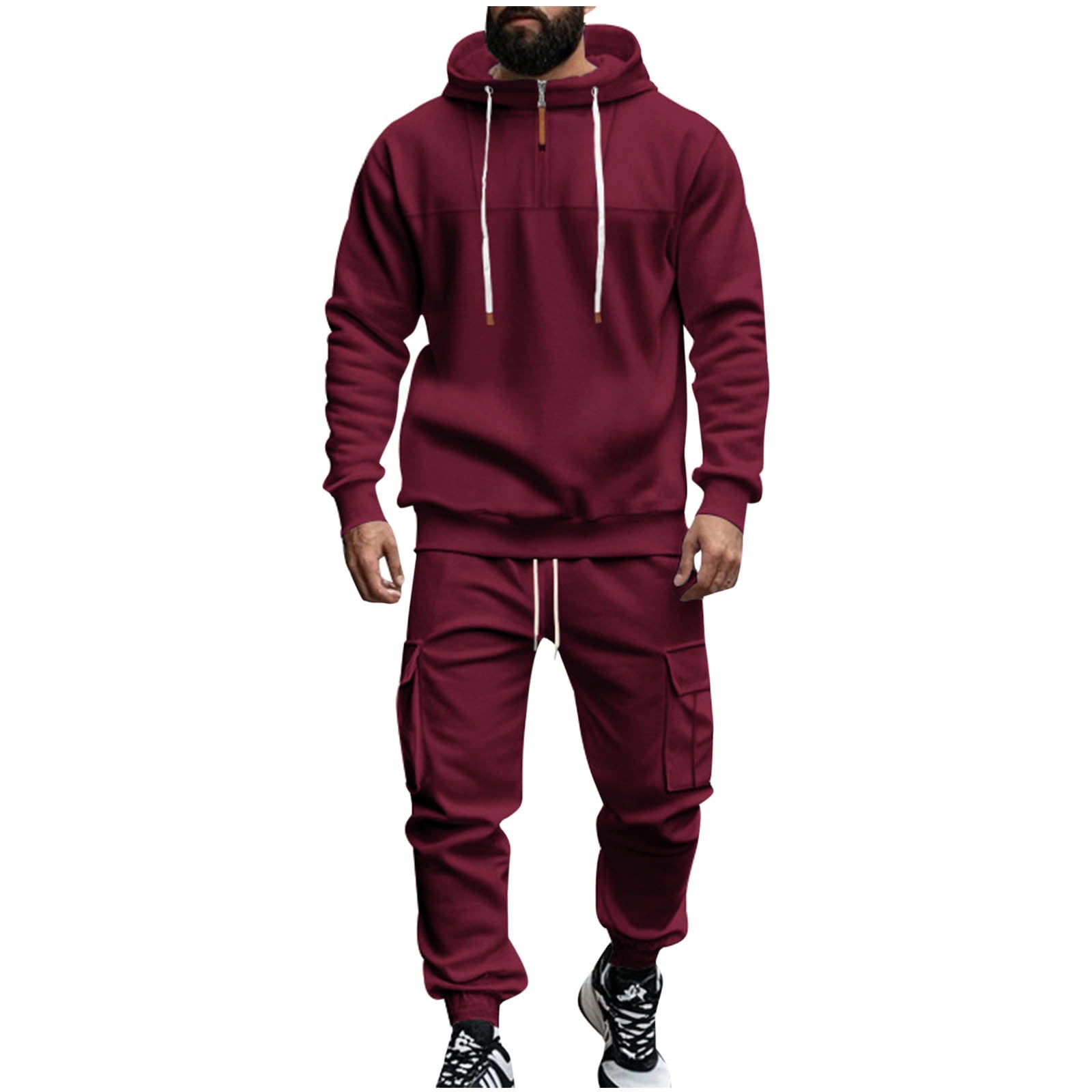 Aofany Men Tracksuit Set Solid Color 2 Piece Jogging Suits Hooded ...