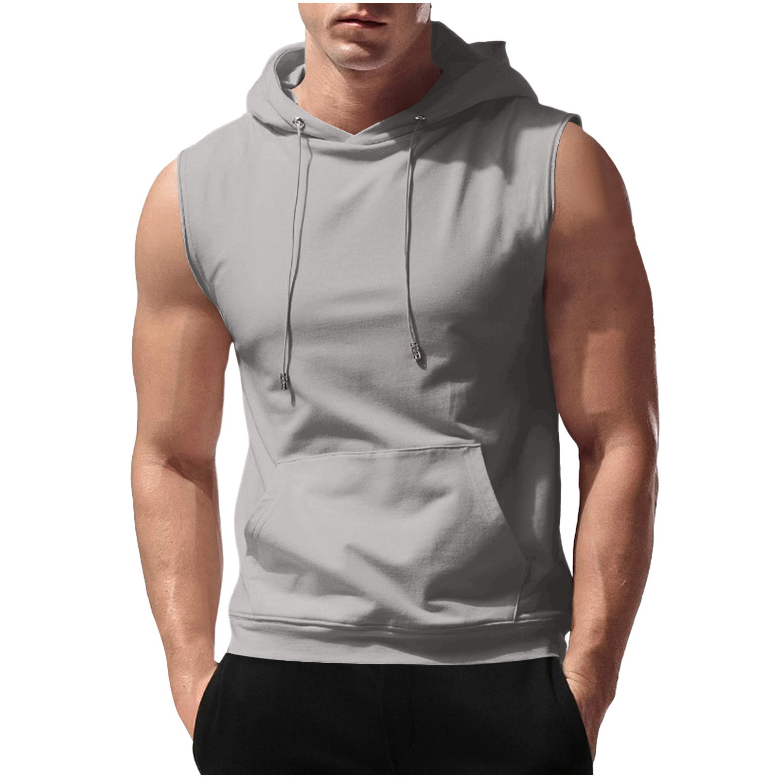 Aofany Men's Athletic Sleeveless Hoodie Workout Hooded Tank Top Bodybuilding Muscle Cut Off T ...