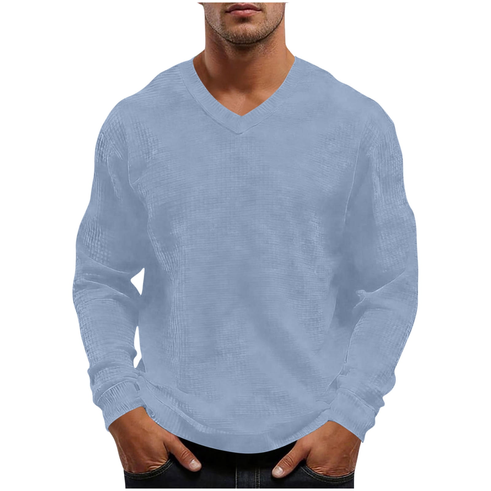 Aofany Men’s Classic V Neck Long Sleeve T-Shirt, Lightweight Everyday ...