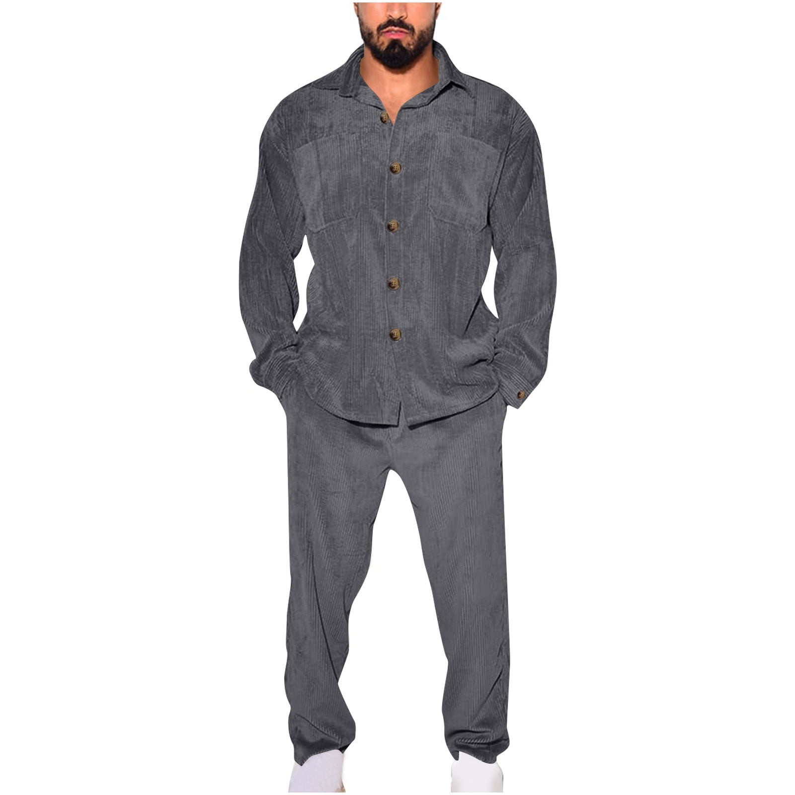 Aofany Men's Corduroy Tracksuit Set Sweatsuit Solid Color Long Sleeve ...
