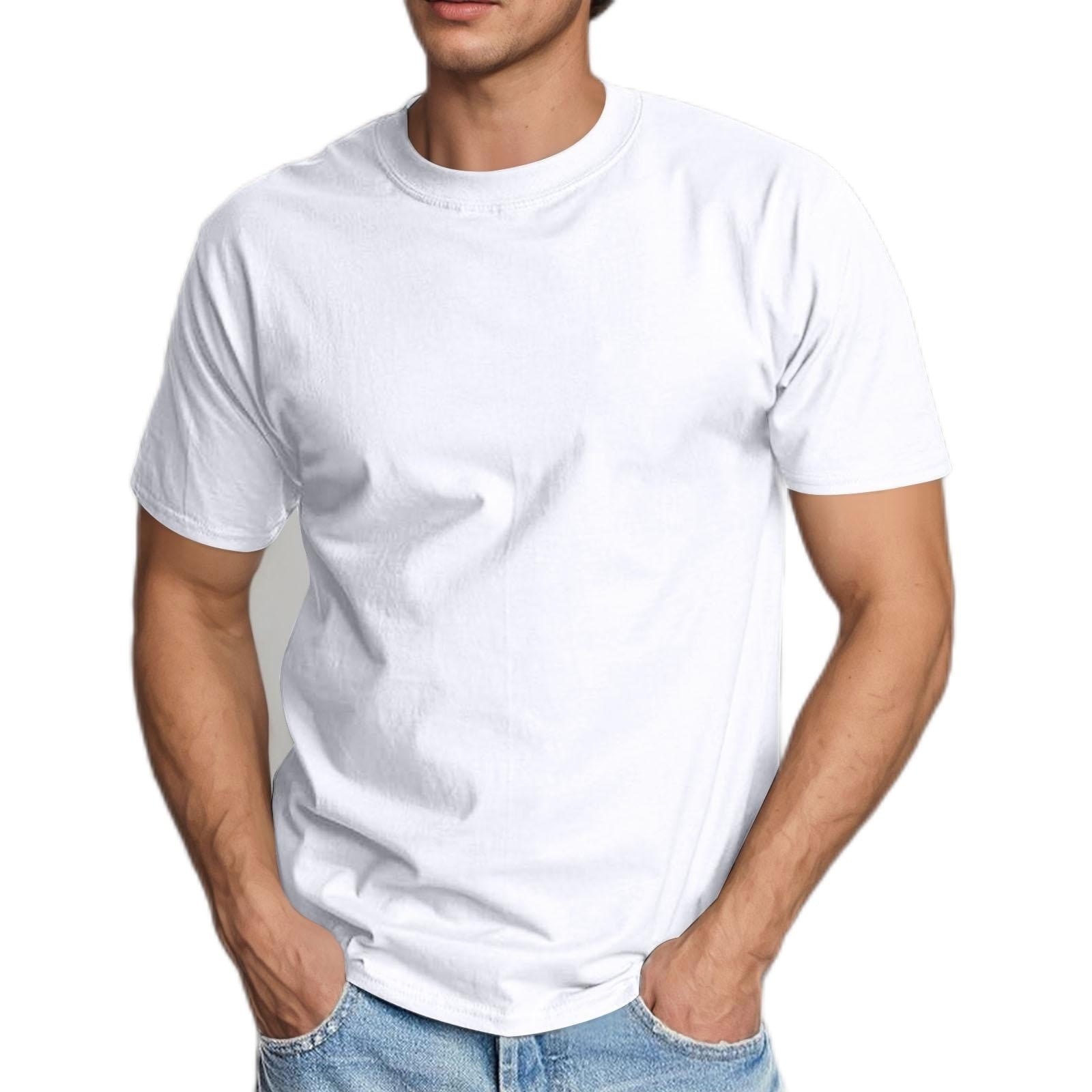 Aofany Men's Cotton T-Shirts Big and Tall Mens Short Sleeve Tees Solid ...