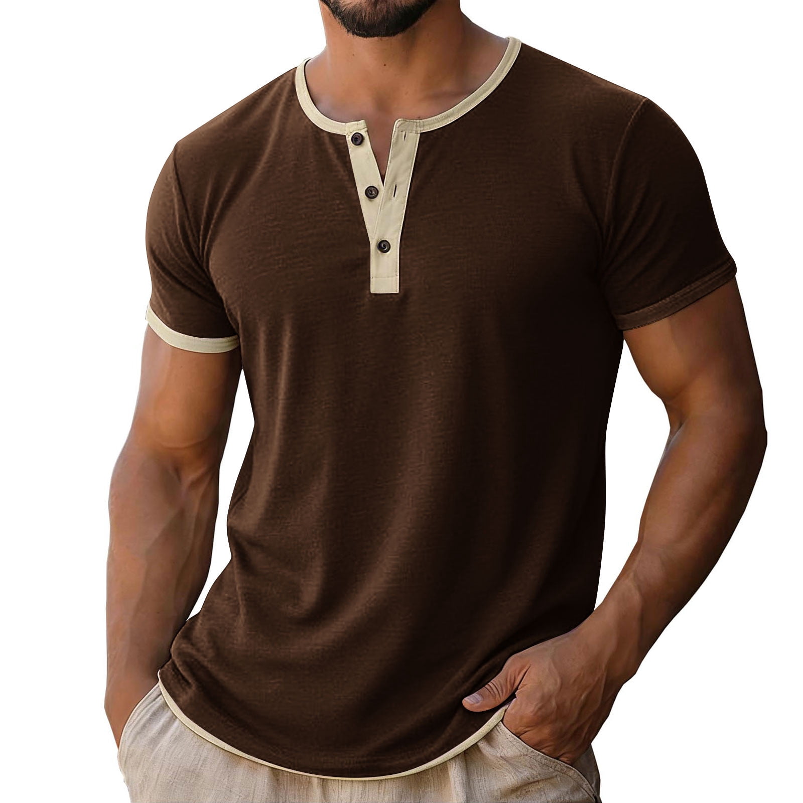 Aofany Men's Henley Shirts Short Sleeve Fashion Lightweight Button ...
