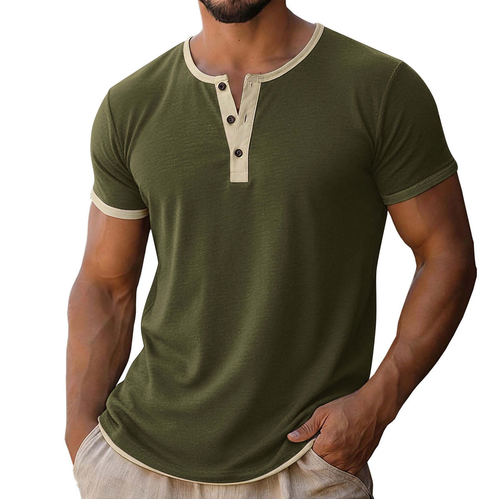 Aofany Men's Henley Shirts Short Sleeve Fashion Lightweight Button ...