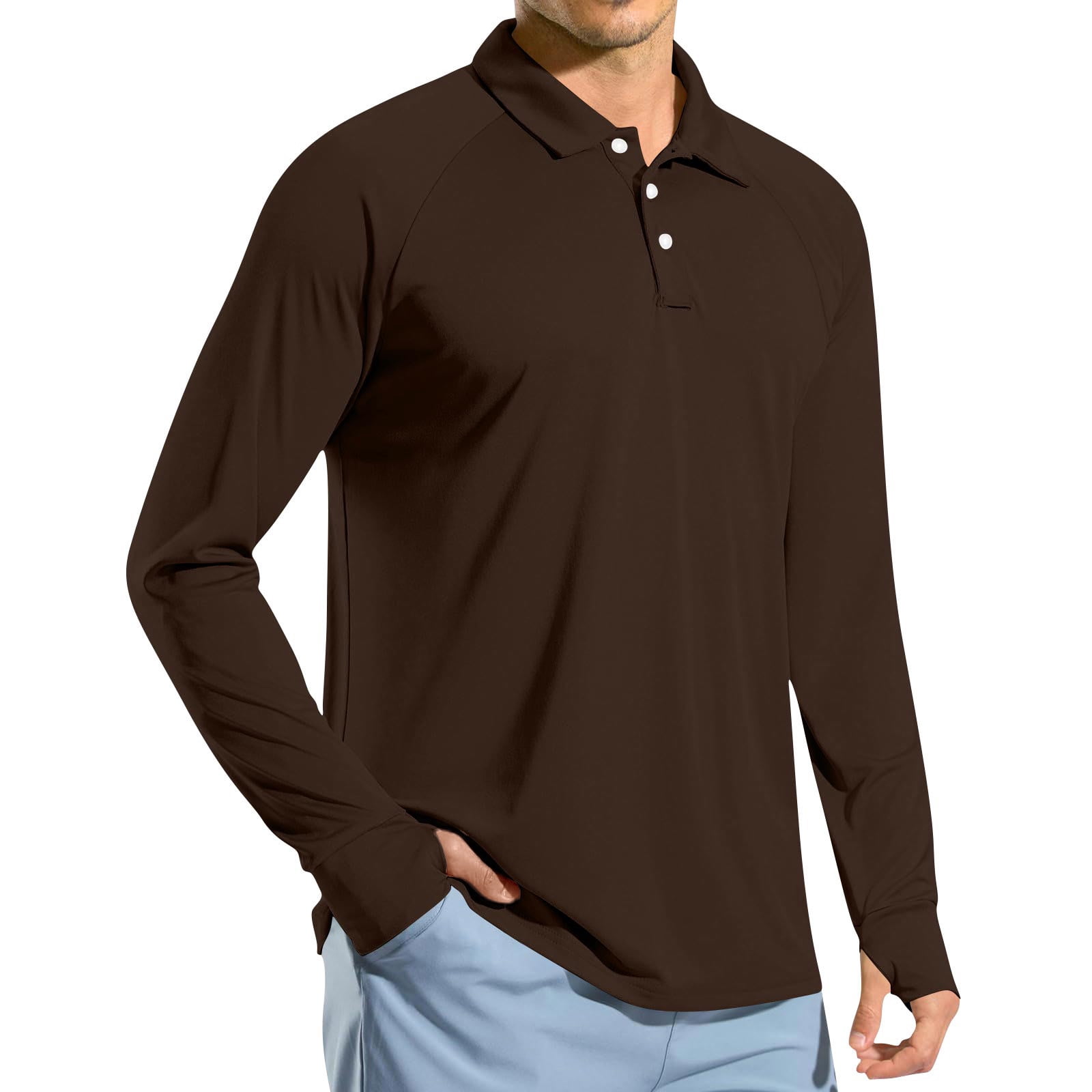 Aofany Mens Casual Long Sleeve T-Shirt, Men Turn Down Collar Buttons ...