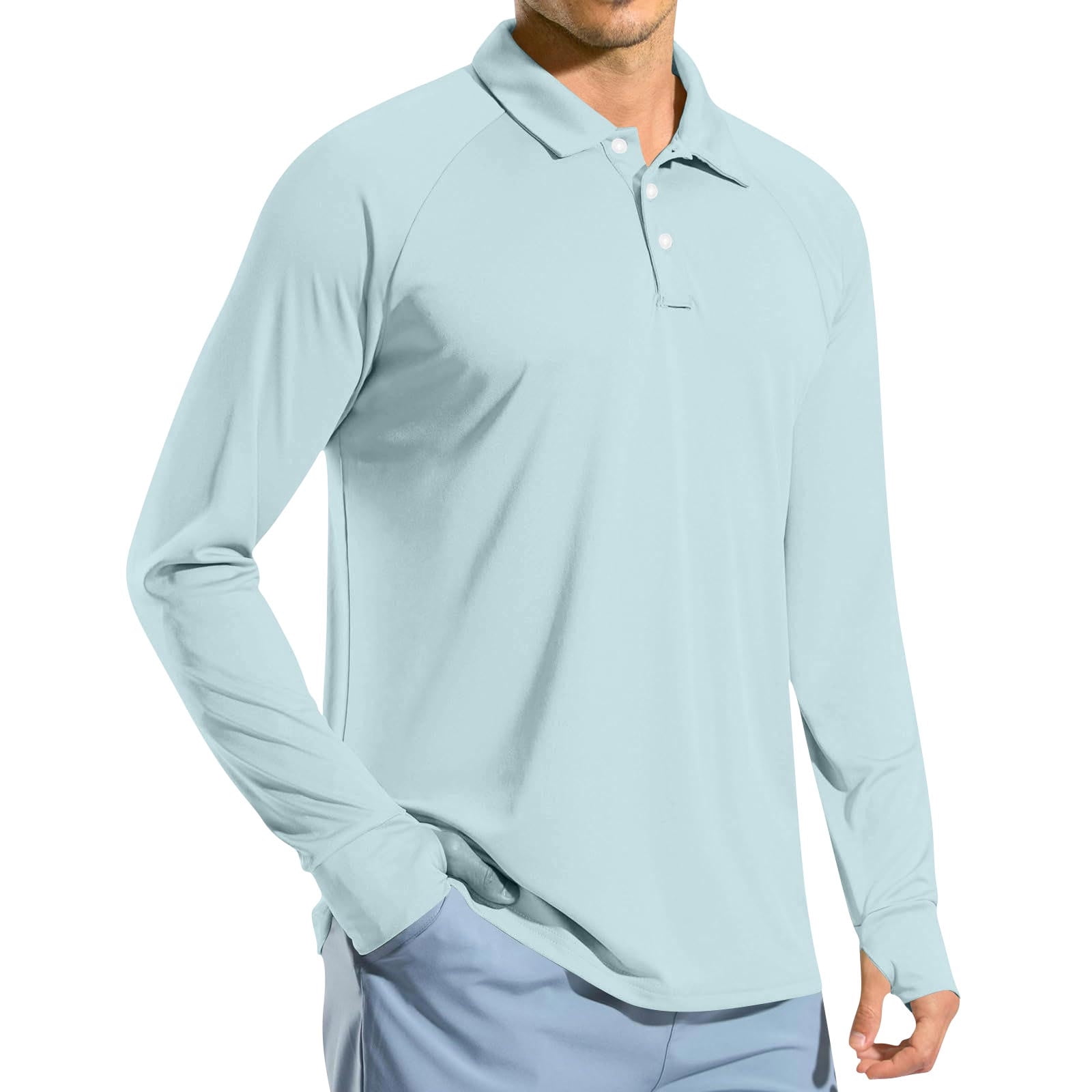 Aofany Mens Casual Long Sleeve T-Shirt, Men Turn Down Collar Buttons ...