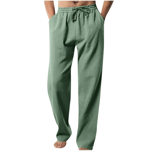 Aofany Mens Elastic Waist Pants Solid Color Breathable Loose Casual