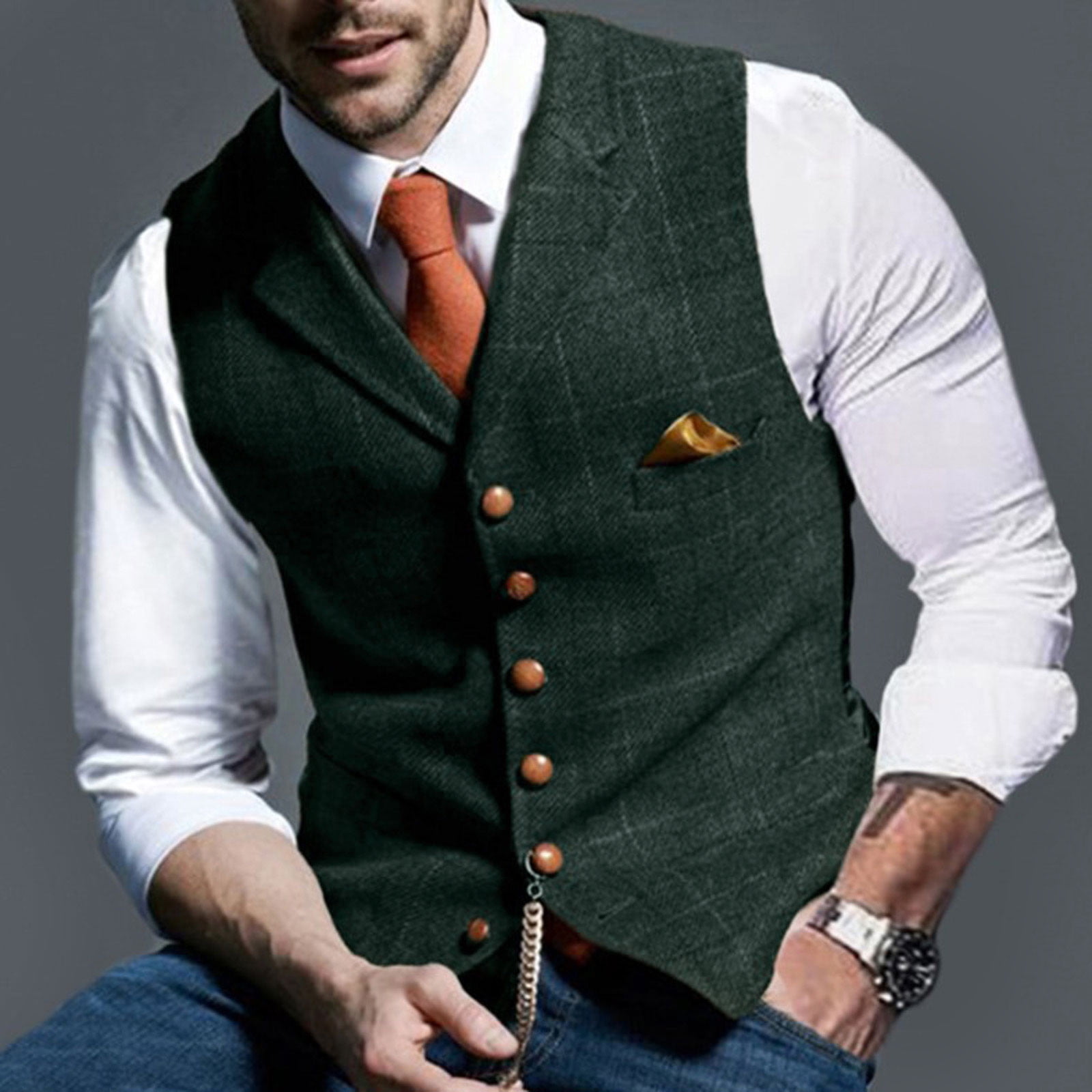 Aofany Mens Vest Men V-Neck Suit Plaid Vest Lattice Single-breasted ...