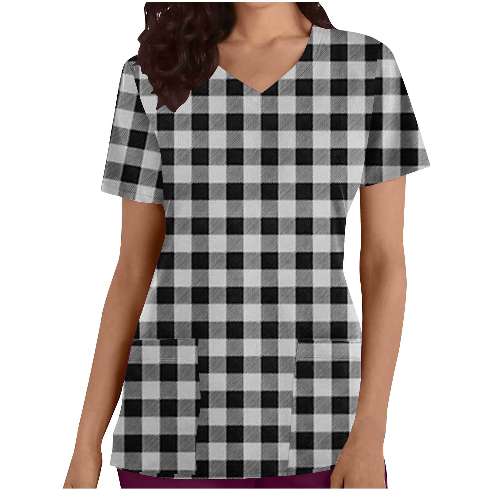 Aofany Nursing Uniforms Scrub Tops for Women Women Short Sleeve V-neck ...