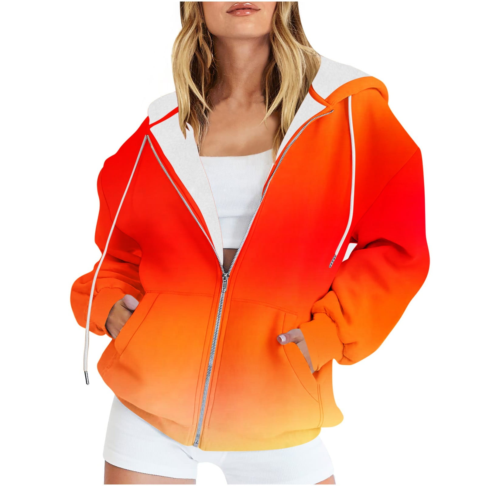 Aofany Oversized Zip Up Hoodie for Women Baggy Loose Basic Zipper ...