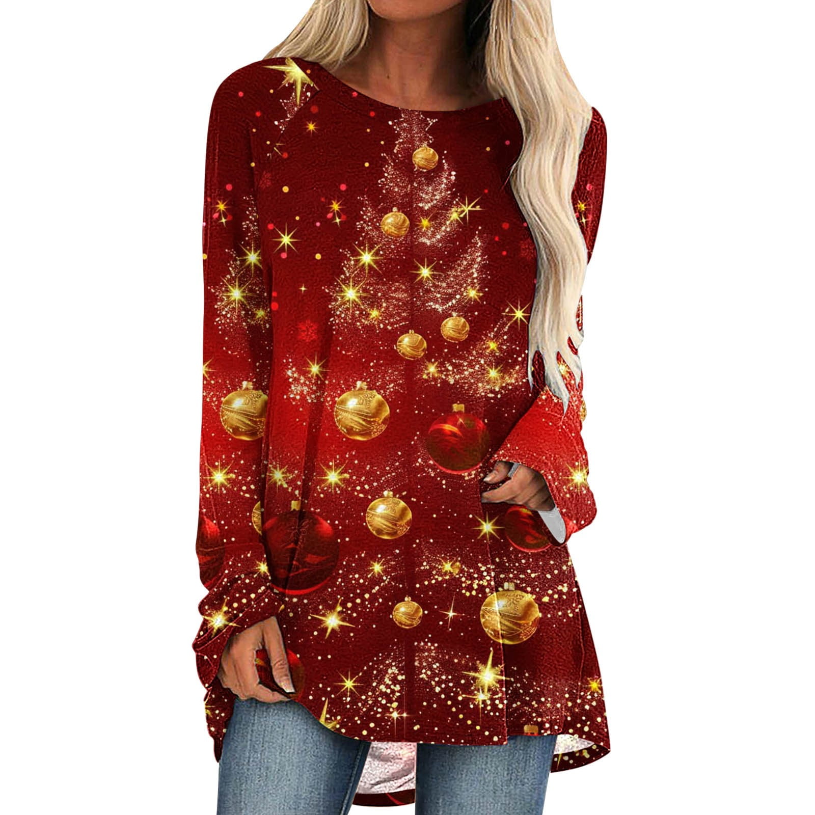 Aofany Plus Size Christmas Shirts for Women Xmas Tree Print Holiday ...
