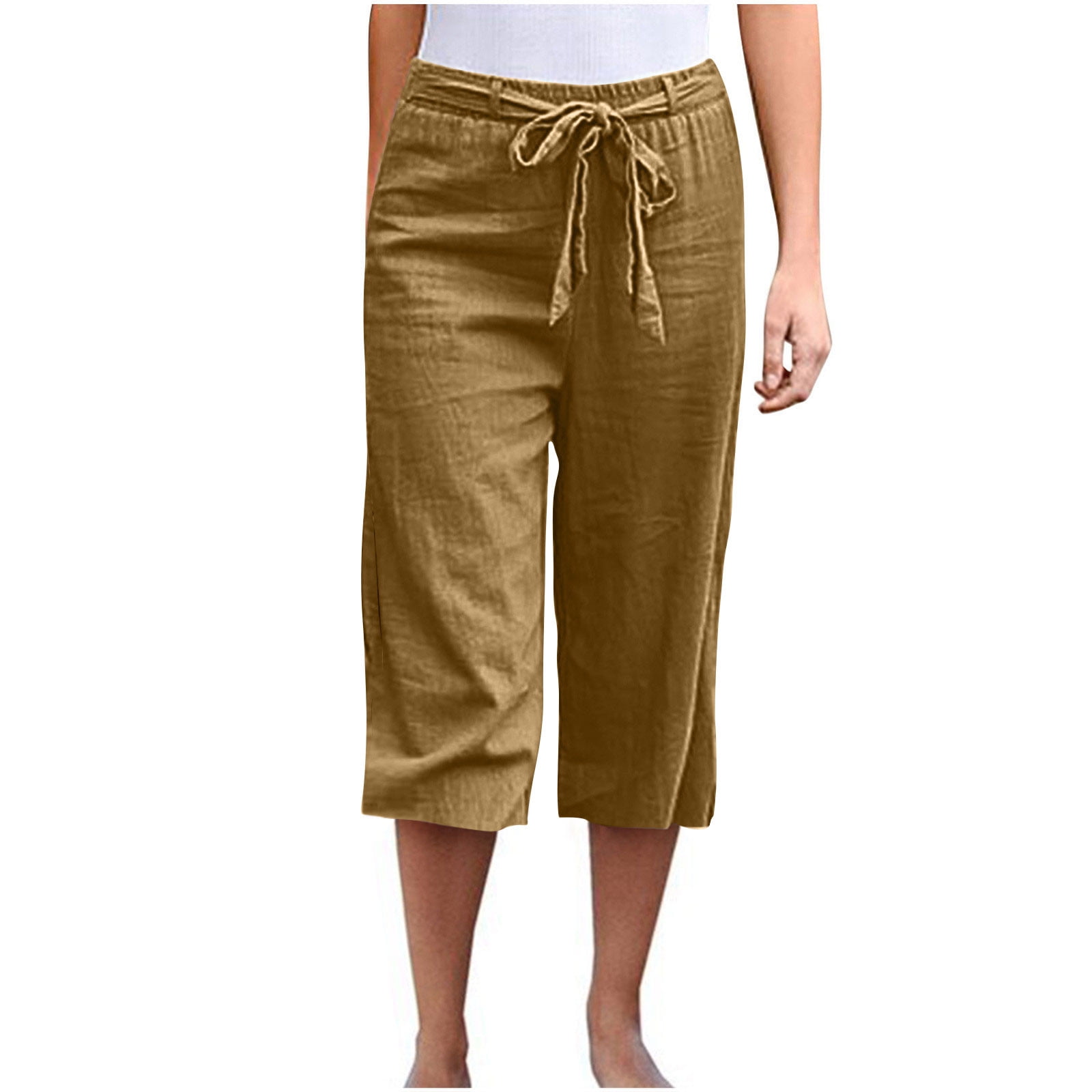 Aofany Plus Size Linen Pants for Women Fashion Solid Color Sashes ...