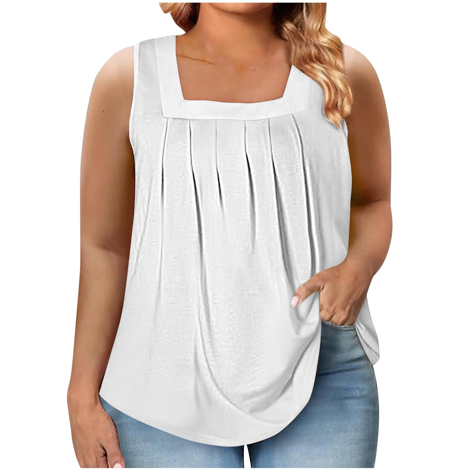 Aofany Plus Size Tank Tops for Women Summer Solid Sleeveless Trendy ...
