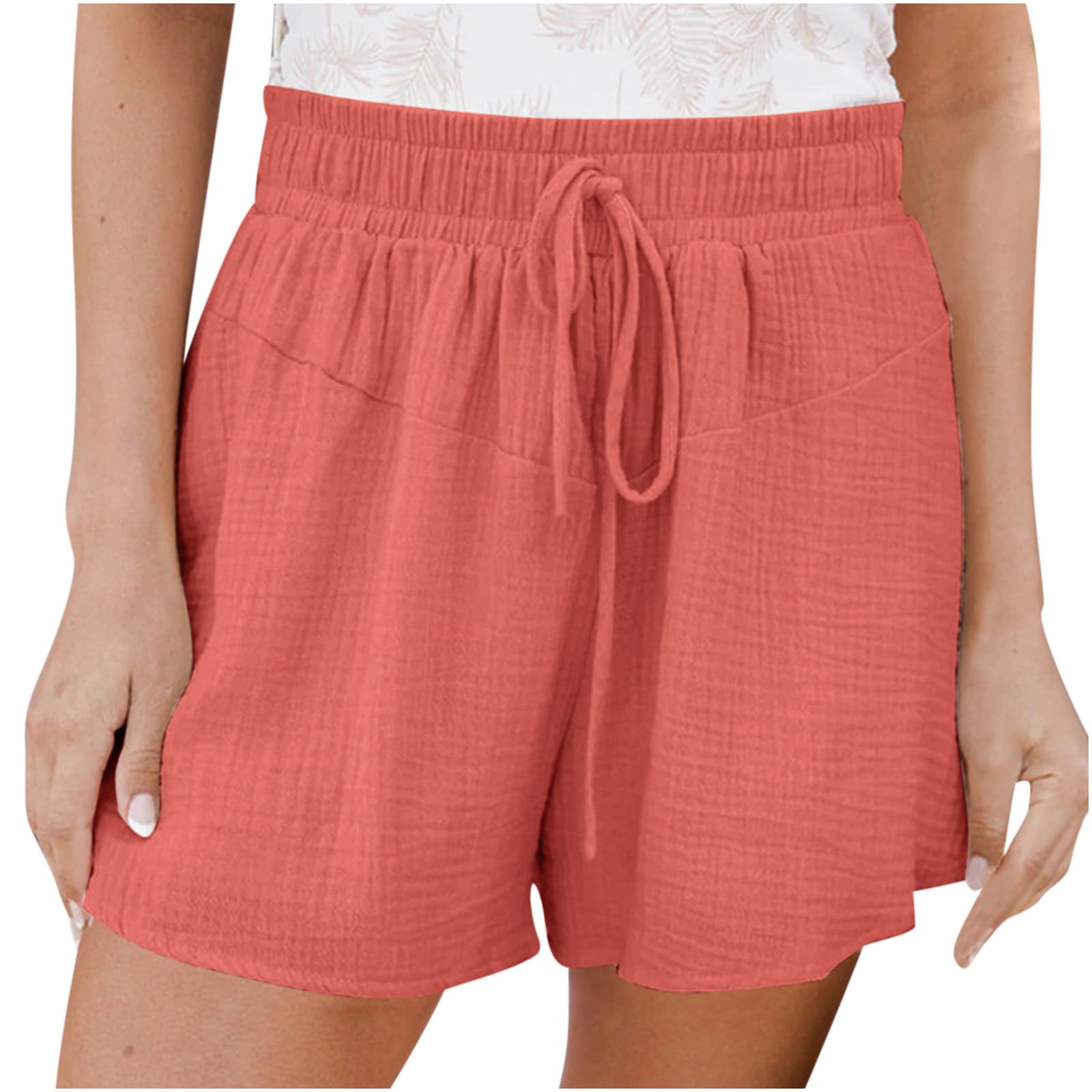 Aofany Plus Size Womens Shorts Casual Wide Leg Loose High Waist Lace Up