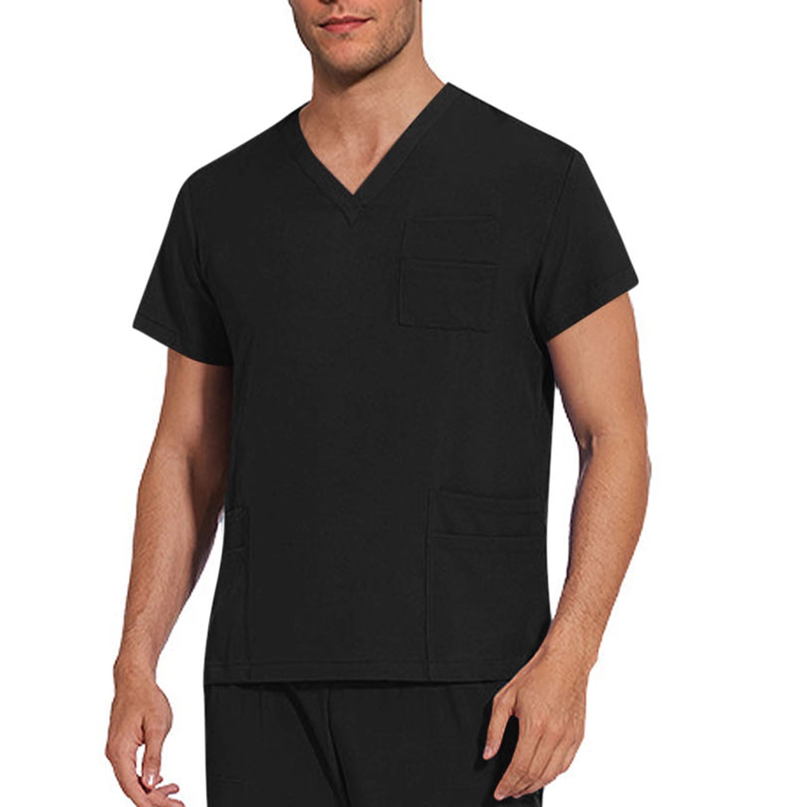 Aofany Scrub Tops for Men Men's Solid Color Scrubs Tops Plus Size Short ...