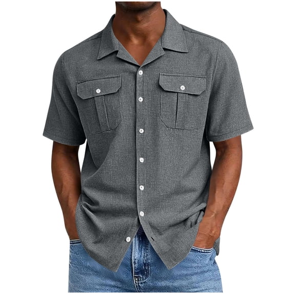 Aofany Short Sleeve Shirts for Men Plus Size Button up Loose Comfy ...