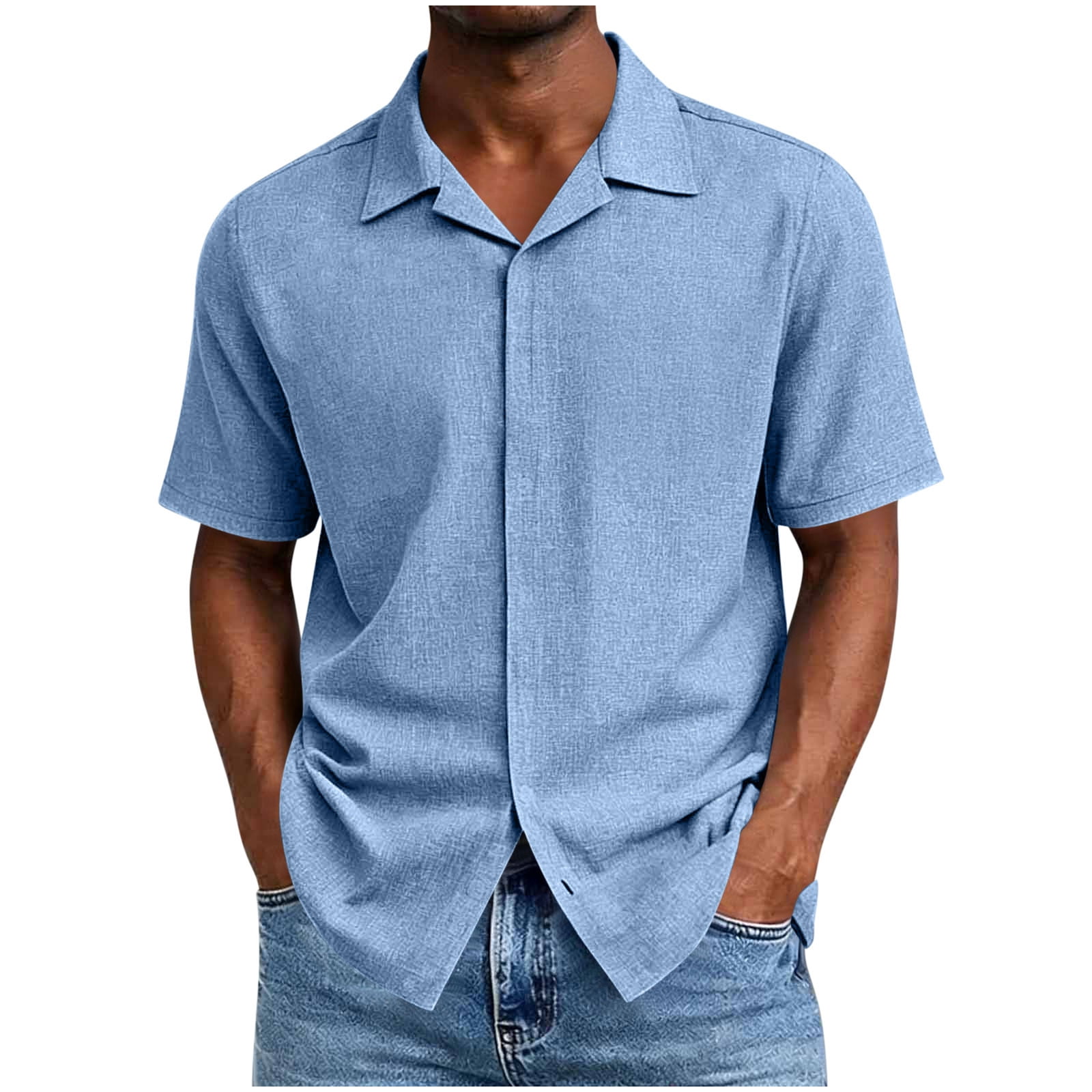 Aofany Short Sleeve Shirts for Men Plus Size Button up Loose Comfy ...