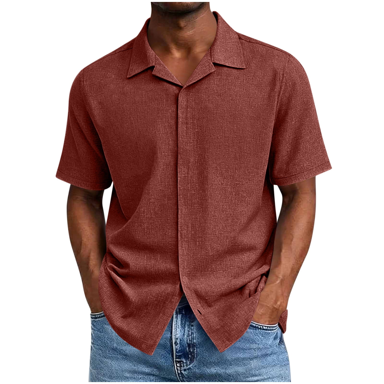 Aofany Short Sleeve Shirts for Men Plus Size Button up Loose Comfy ...
